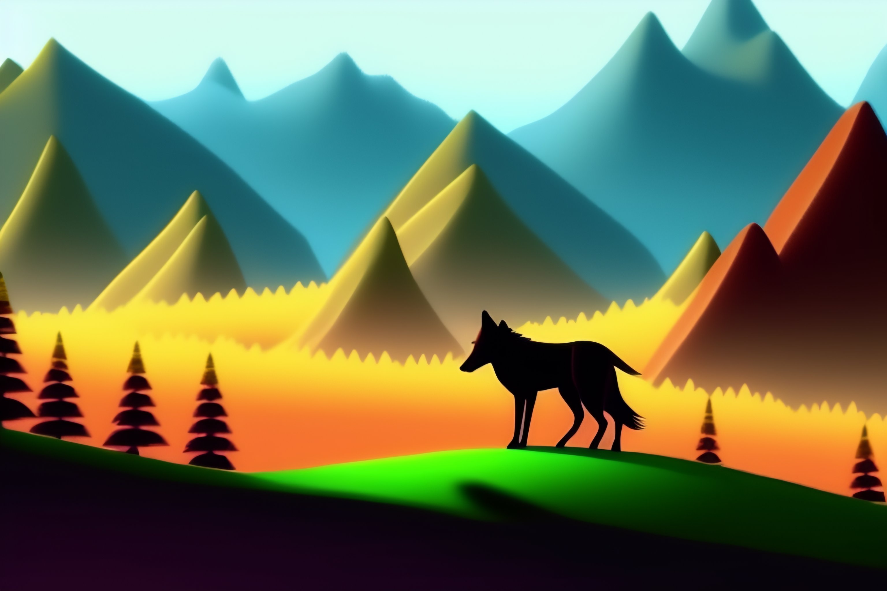 Lexica - Forest and mountain, on the mountain - howling wolf, in PIXar ...