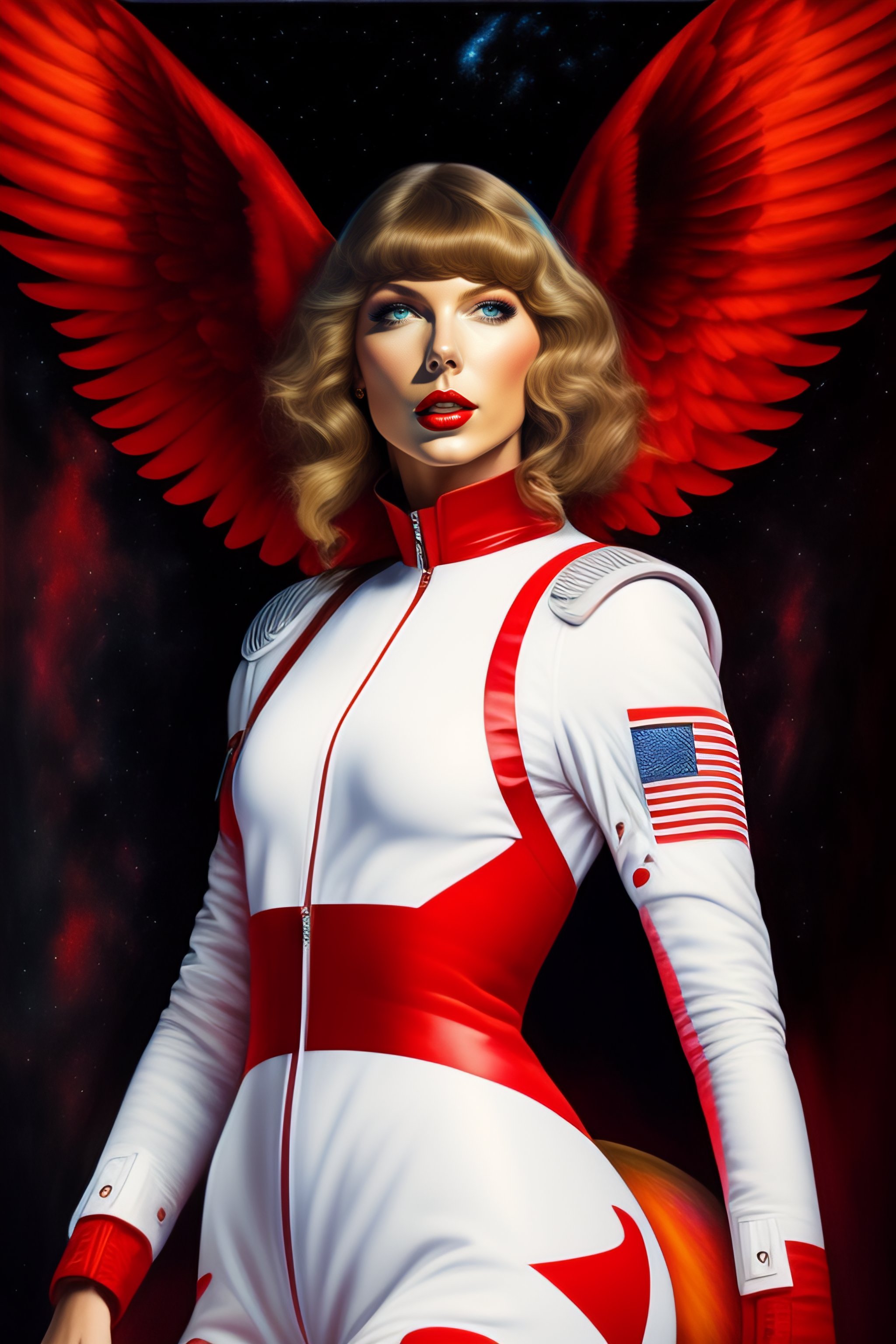 Lexica - Taylor Swift, space captain, Full body view, wearing in red ...