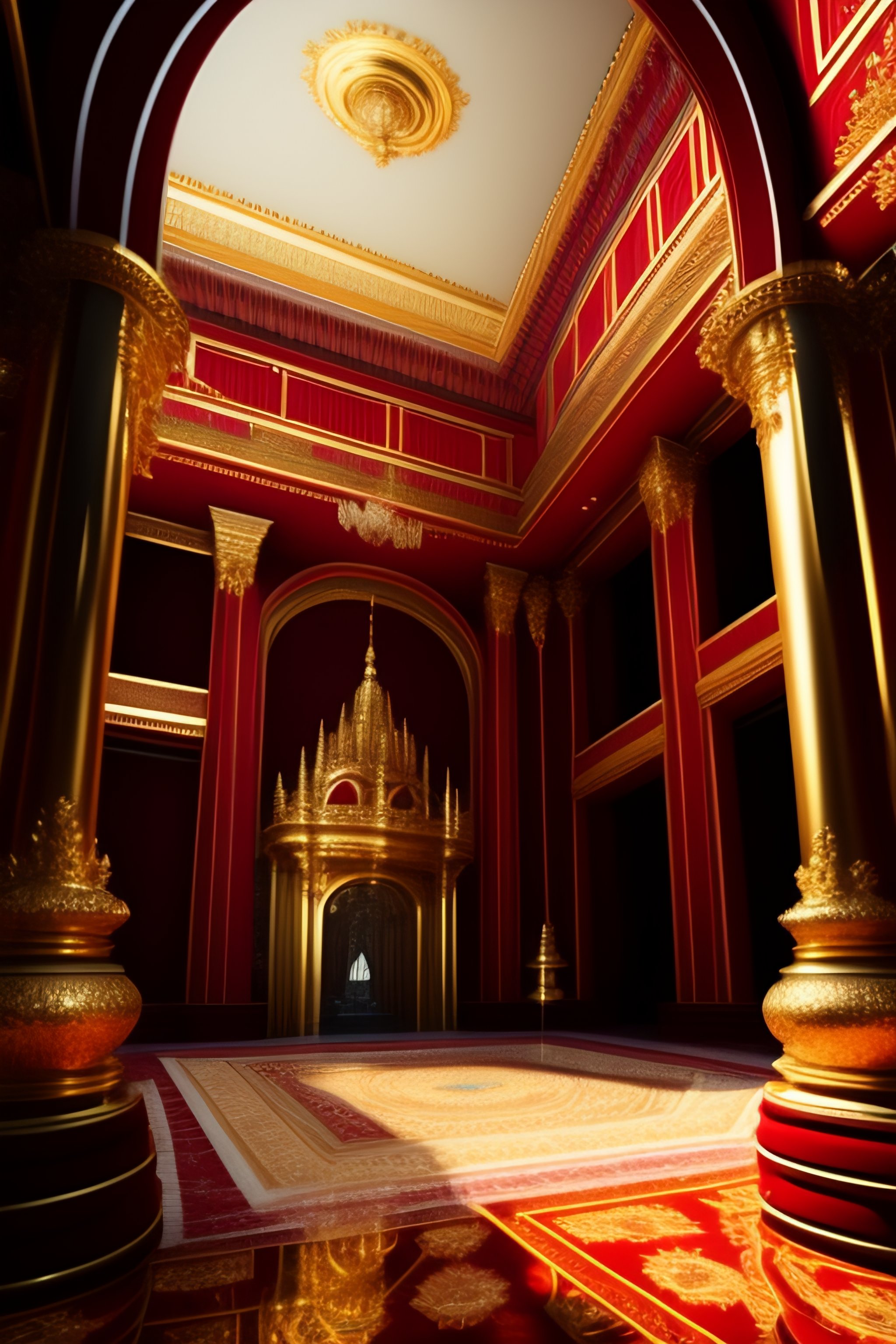 Lexica - Palace, inside, kingdom, luxury, red, gold, far distance, big