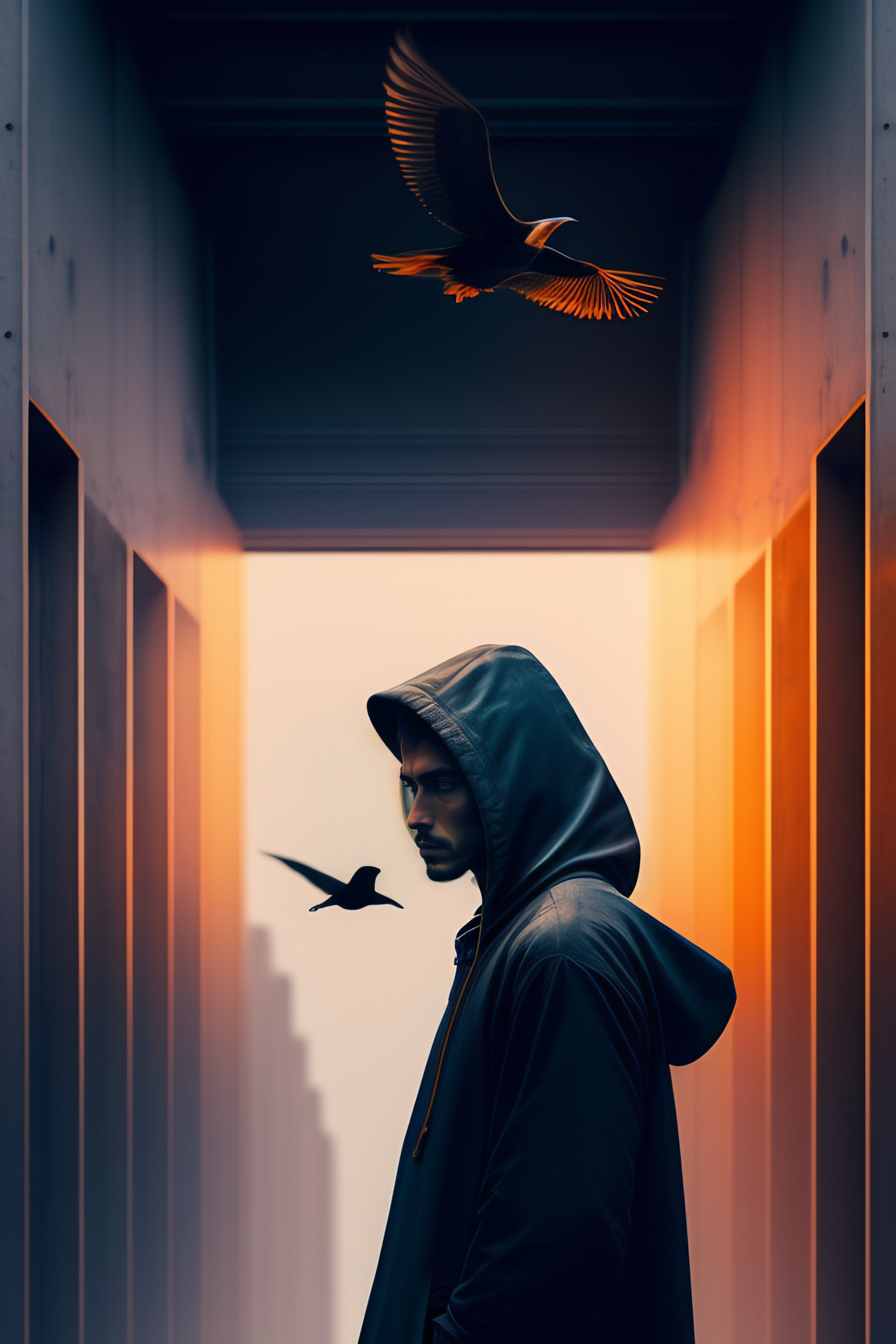 Lexica - Vertical film frame, junkie guy, wearing a hoodie on his head ...