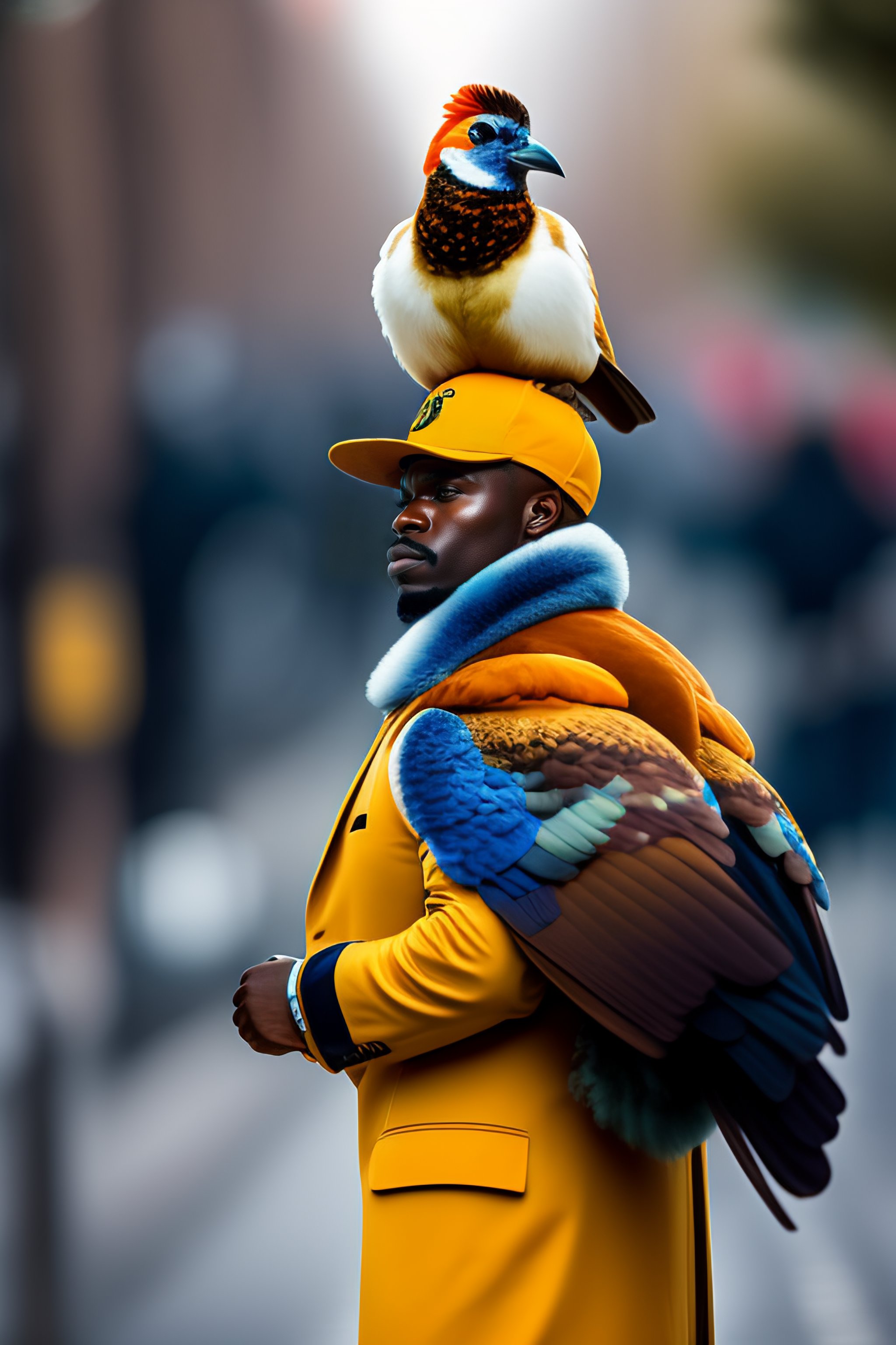 Lexica - A human-sized bird dressed like Flava Flave, with a bird-sized ...