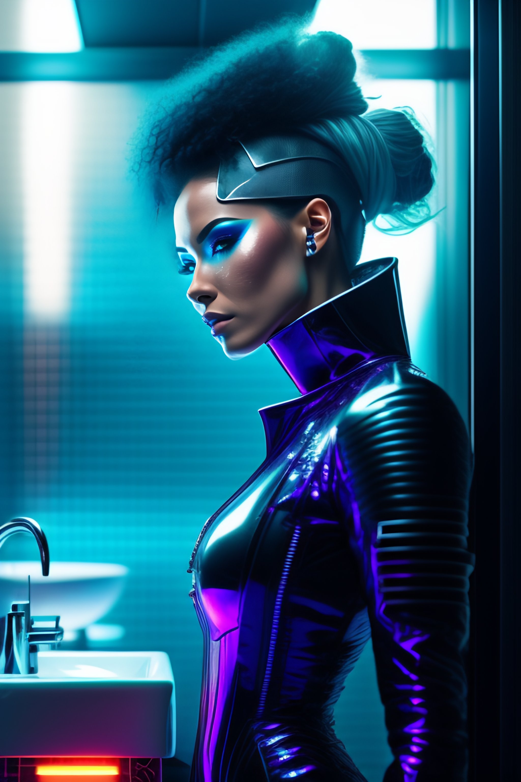 Lexica - CYBER PUNK WOMAN IN THE BATHROOM