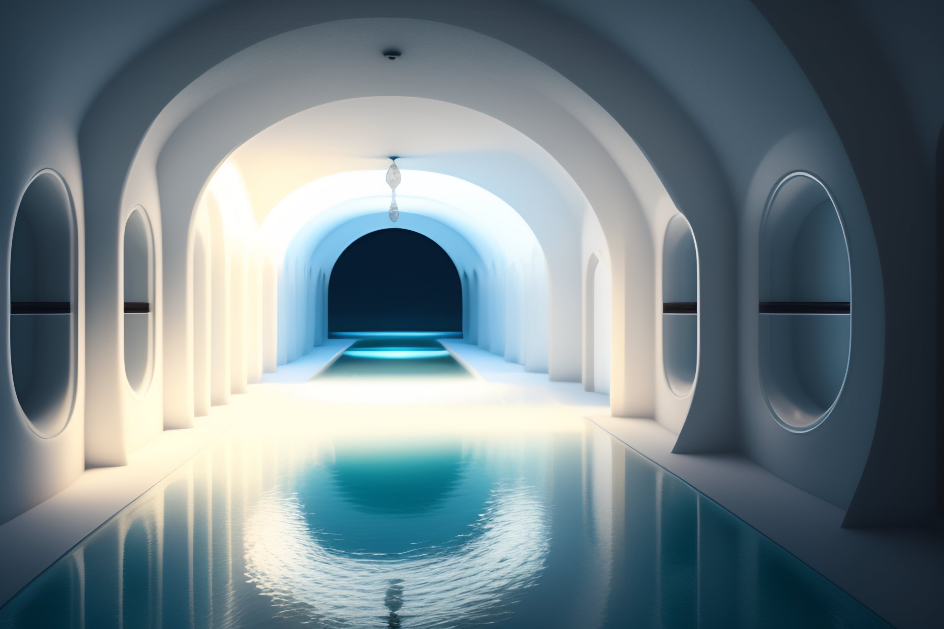 Lexica - An underground pool that leads into a curved hallway, all ...