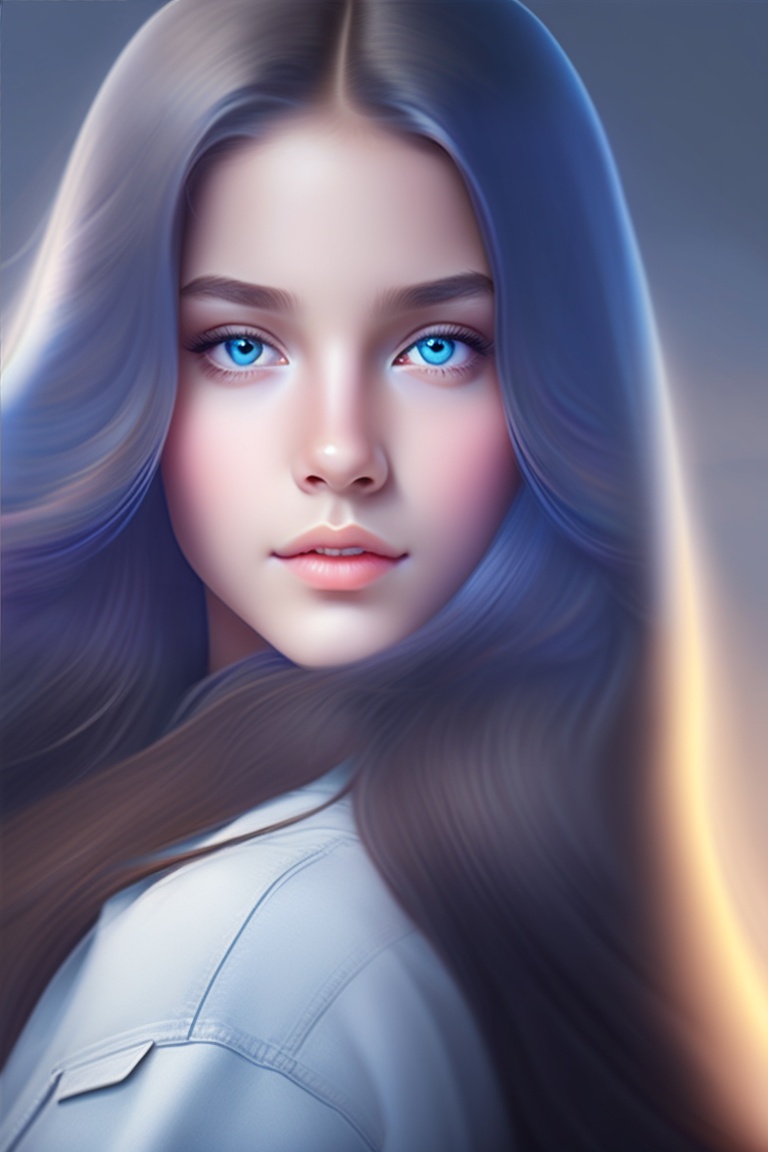 Lexica - Smart girl,normal blue eyes, long hair, nose atractive, soft ...