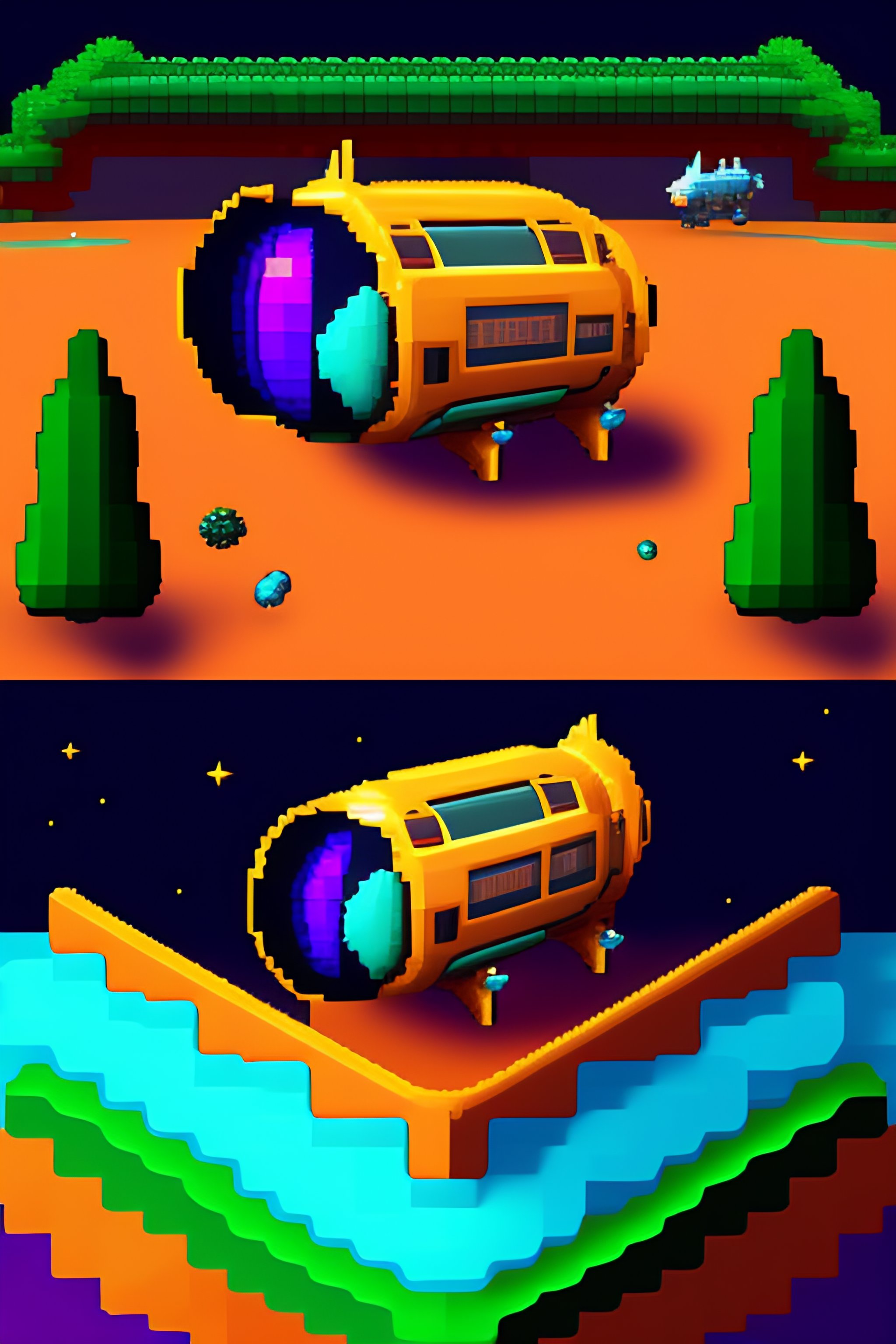 Lexica - Dog in the spaceship, sprite, pixel-art, top-down view, game style