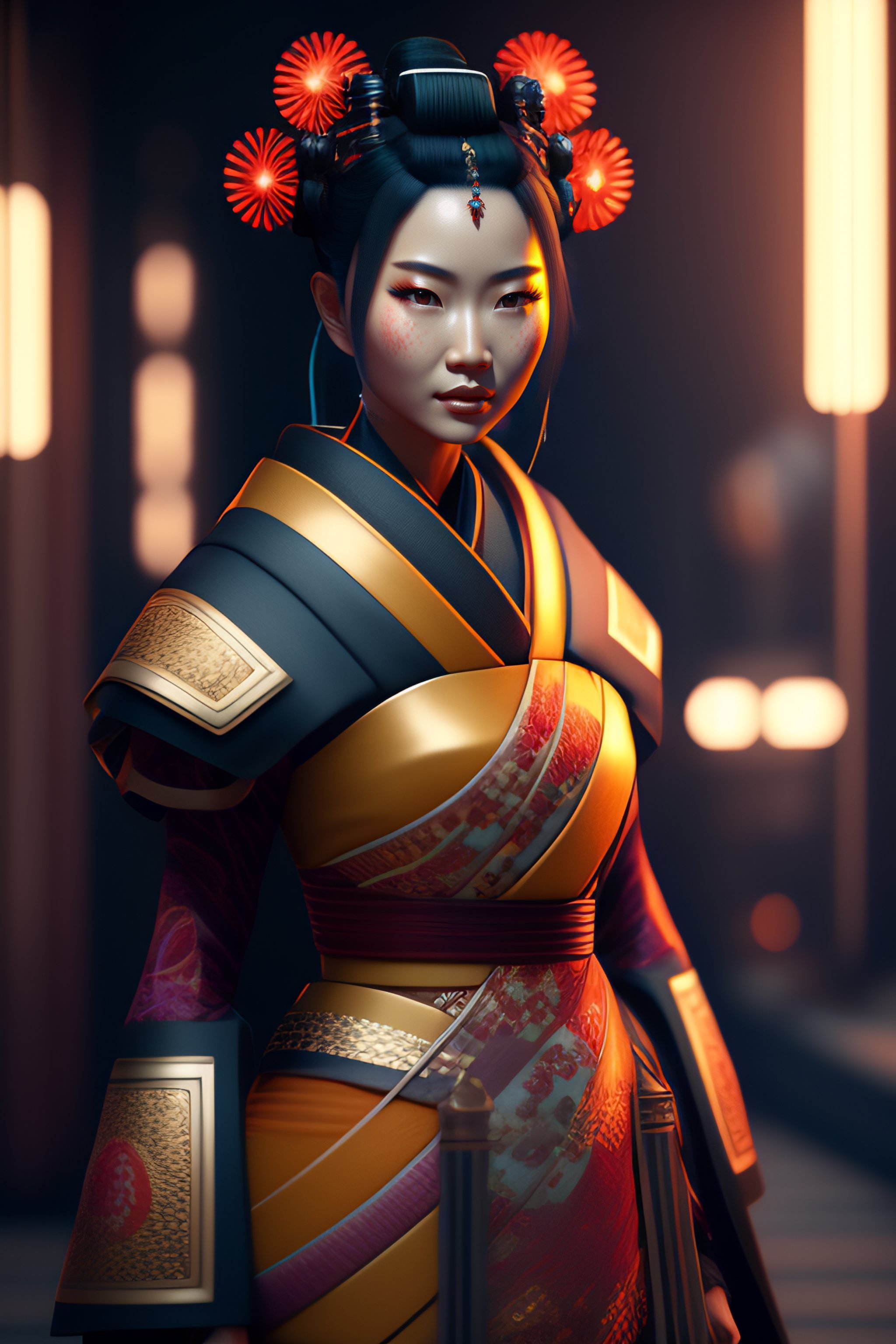 Lexica - Biopunk geisha, full body, cinematic lighting, beautiful face ...