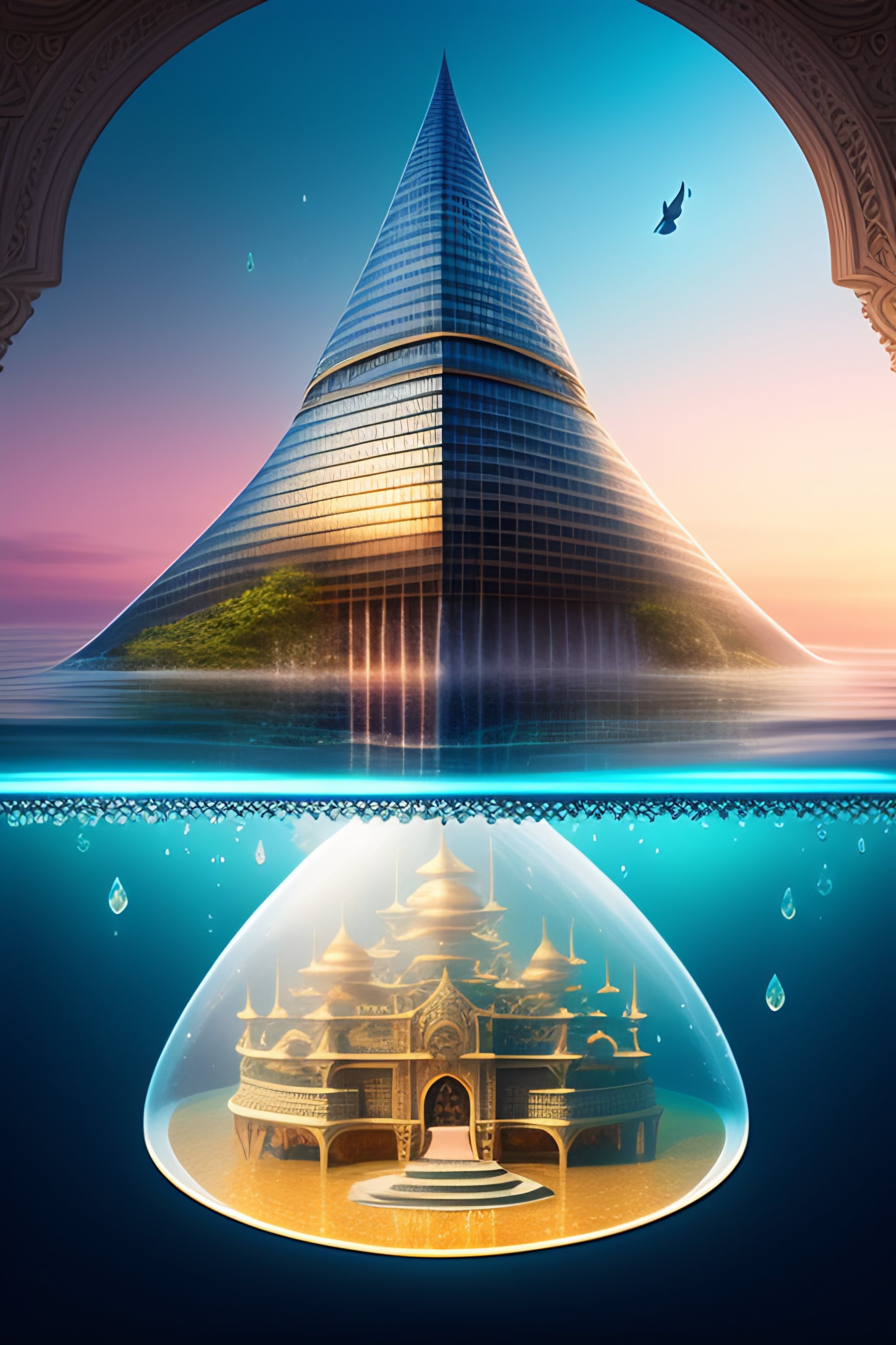 Lexica - A magical water palace with sting rays swimming around the ...