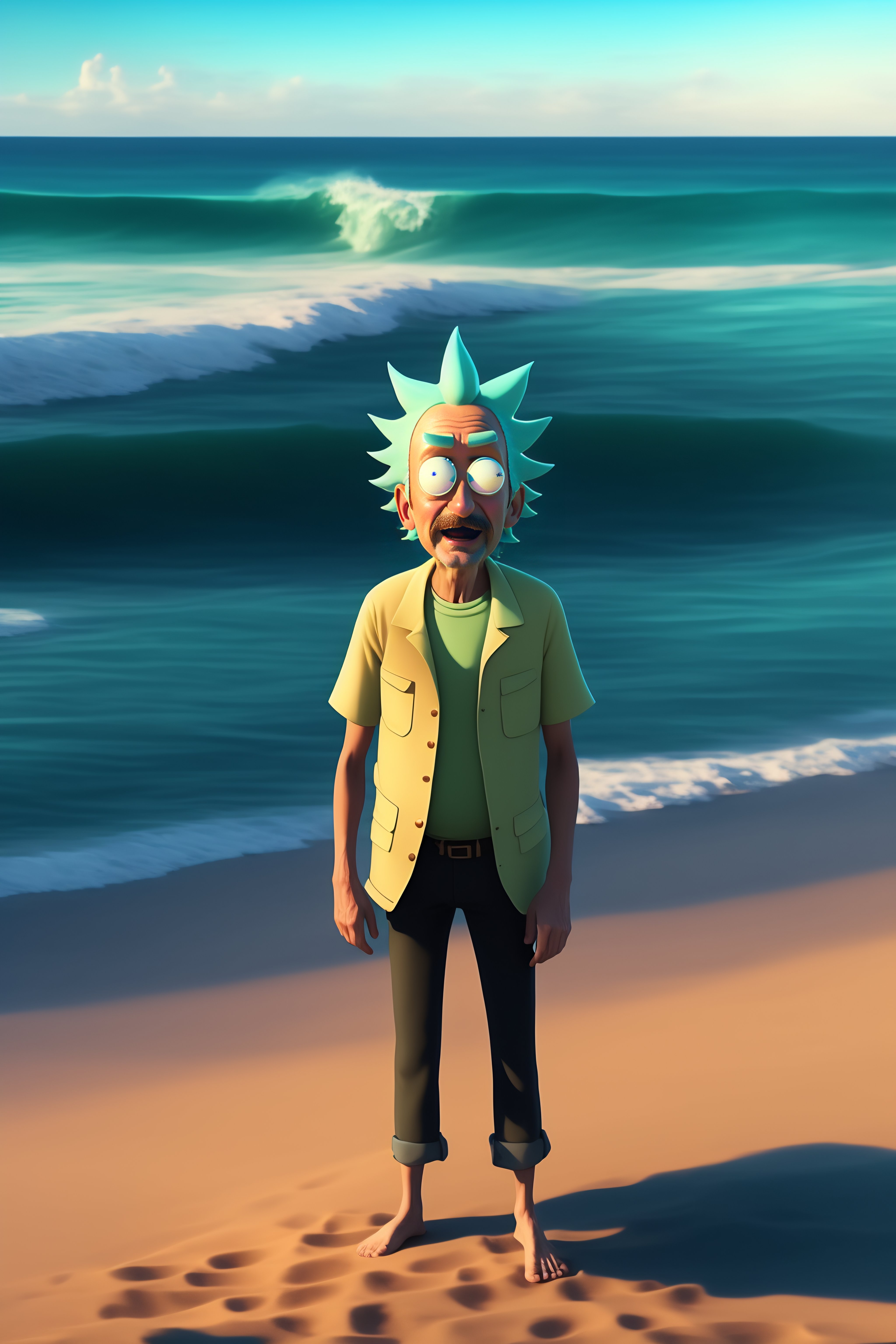 Lexica - Rick from Rick and morty in the beach