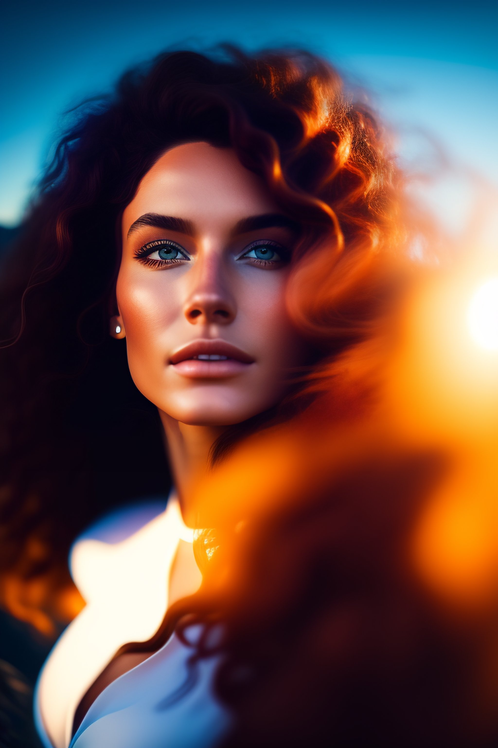 Lexica - Selfie of a beautiful woman with gorgeous flowy hair, standing ...