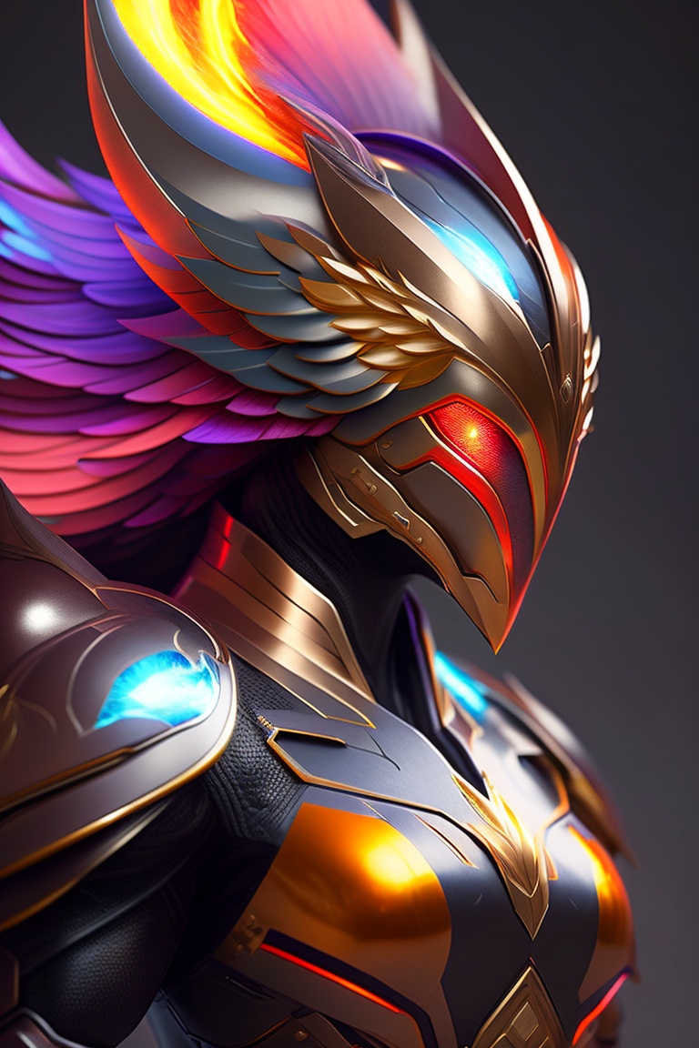 Lexica - A firebird, with shiny armor, futuristic, explosive