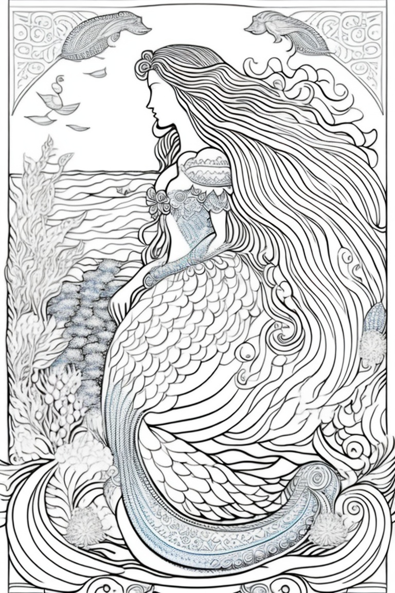Lexica - "Goddess of the Sea" is a coloring page featuring a detailed ...