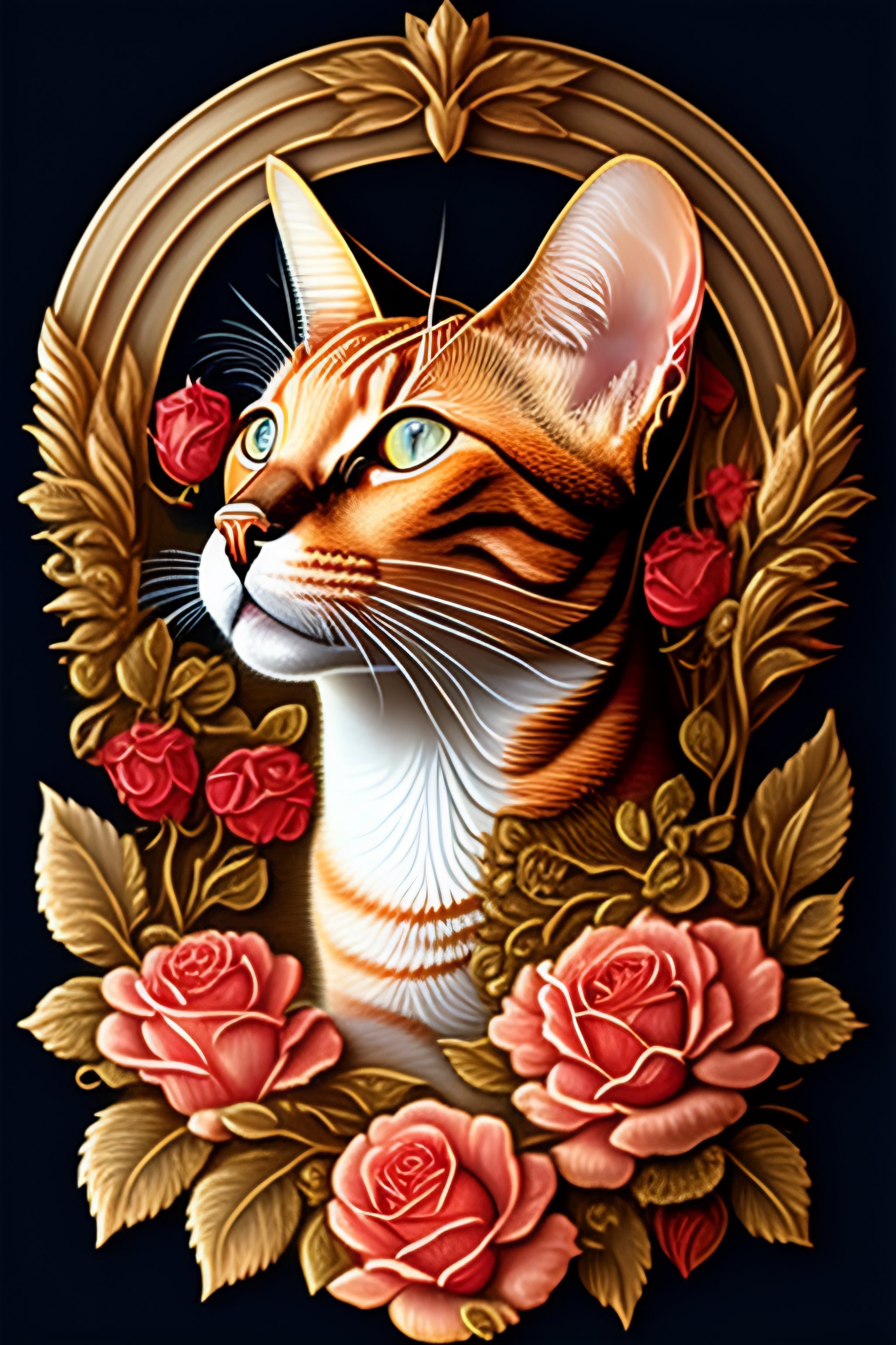 Lexica - Abyssinian cat with classical floral elements emanating from ...