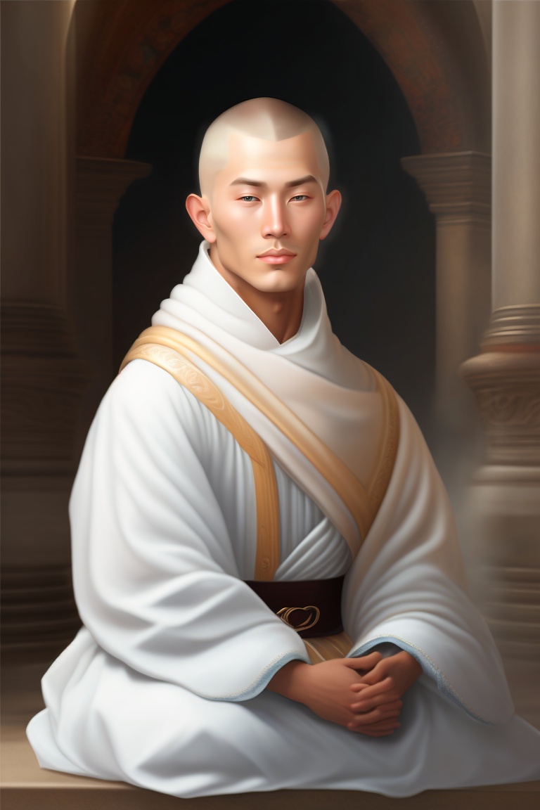 Lexica - Monk, full blad, looking under his eyes, hyper realistic ...