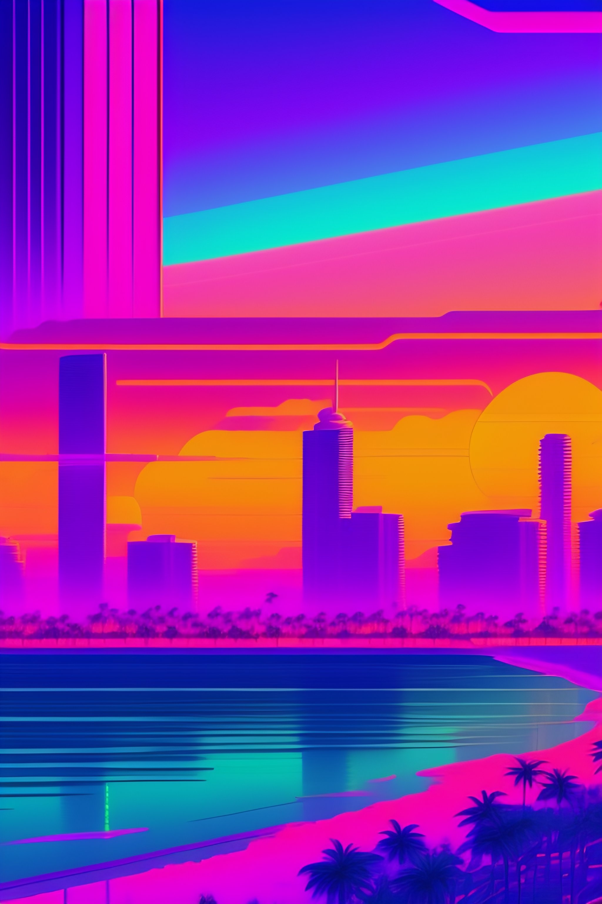 Lexica - Gorgeous women 80s Vice city synthwave Miami landscape ...
