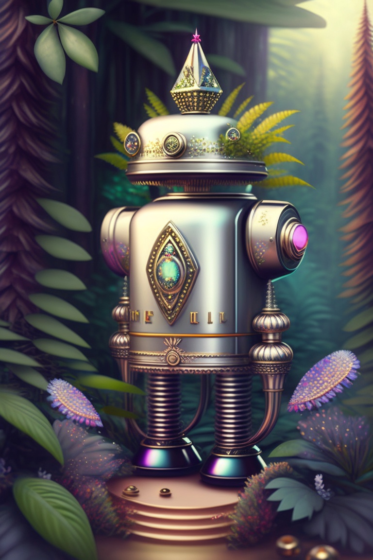 Lexica - Magic trippy silver 1950;s spiked robot with attitude, jewel ...