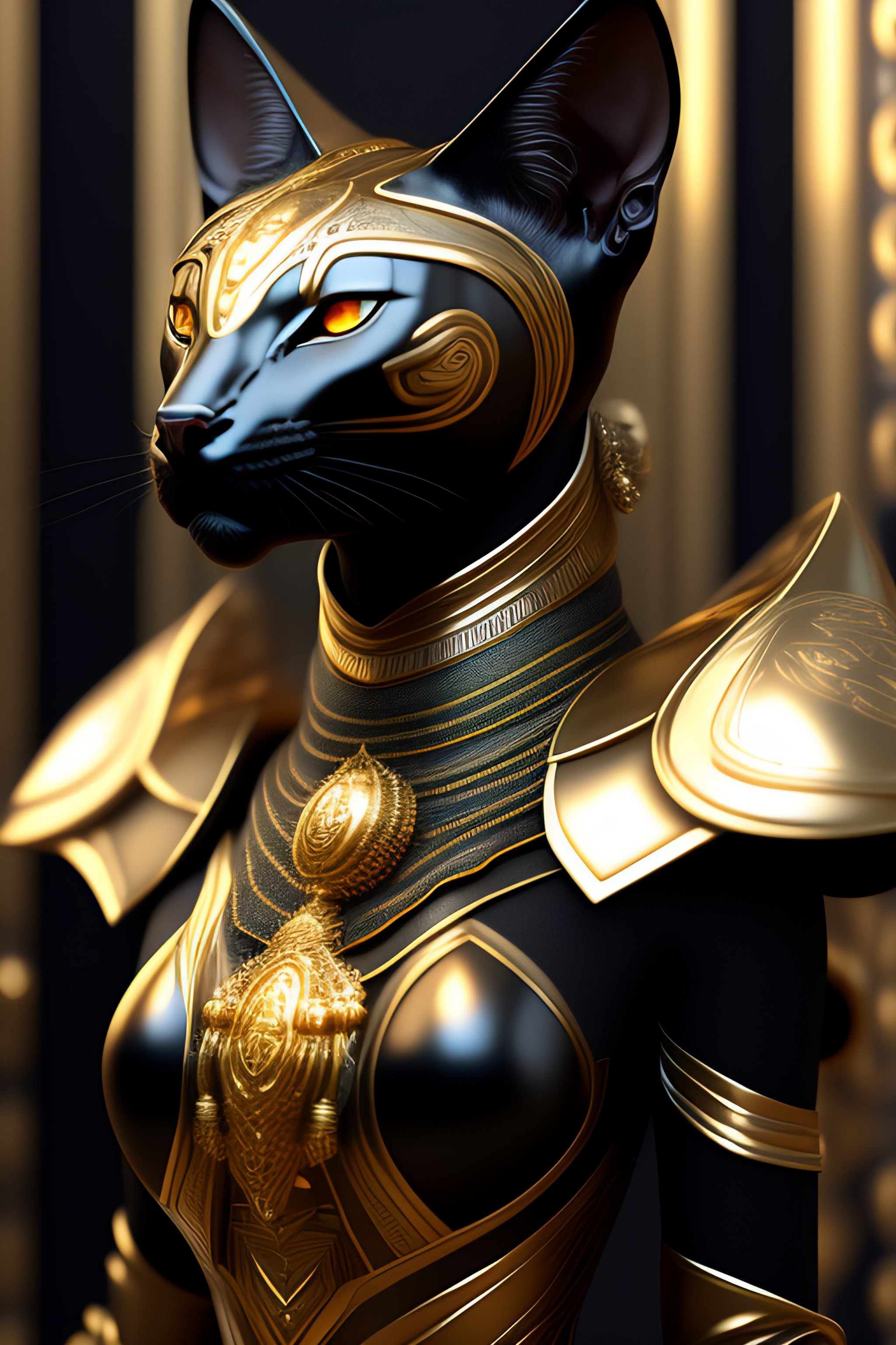 Lexica - Portrait of a cybernetic A black pharaonic cat inlaid with ...