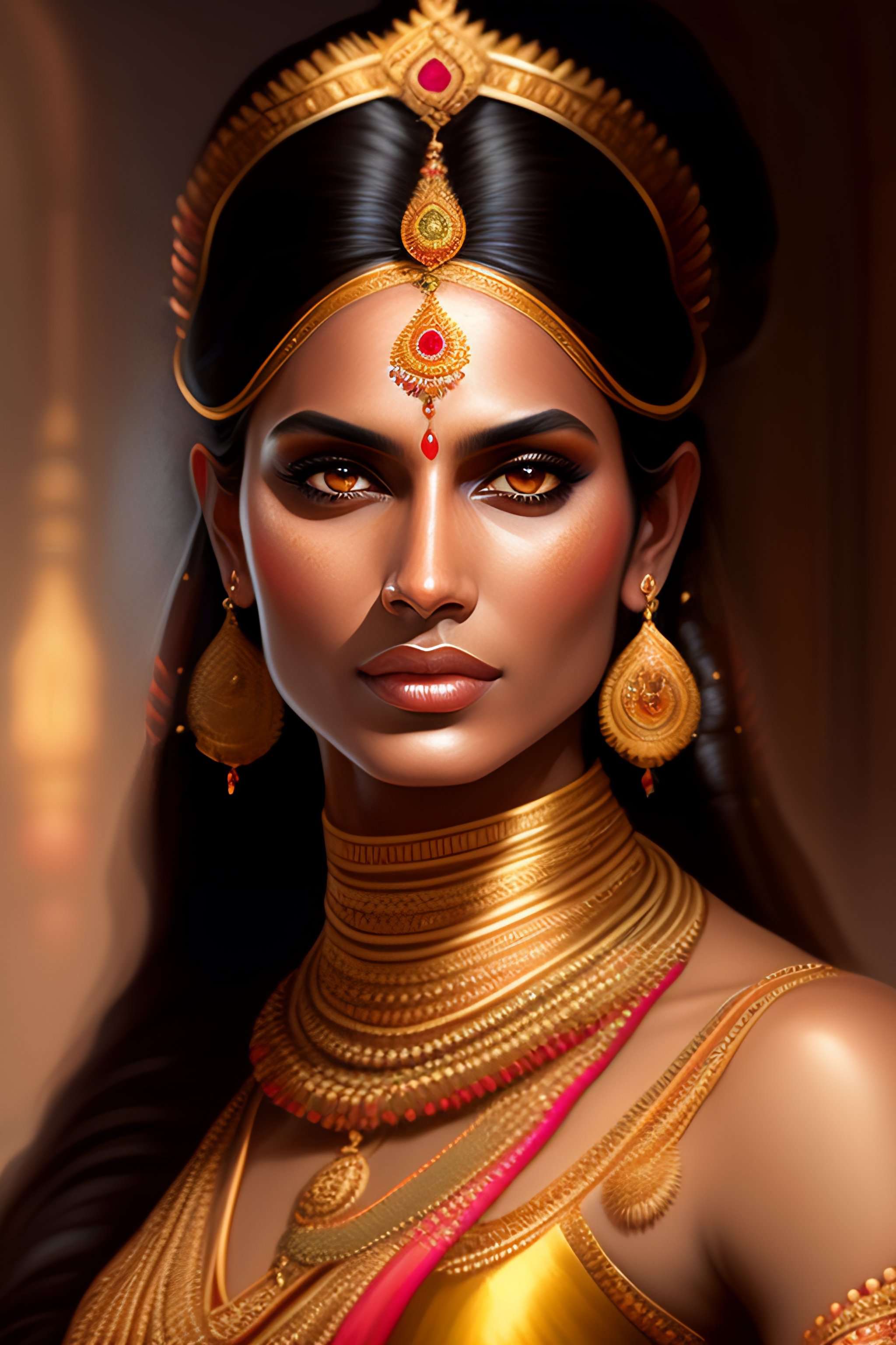 Lexica - Portrait of a thin muscular indian queen , upper body ...