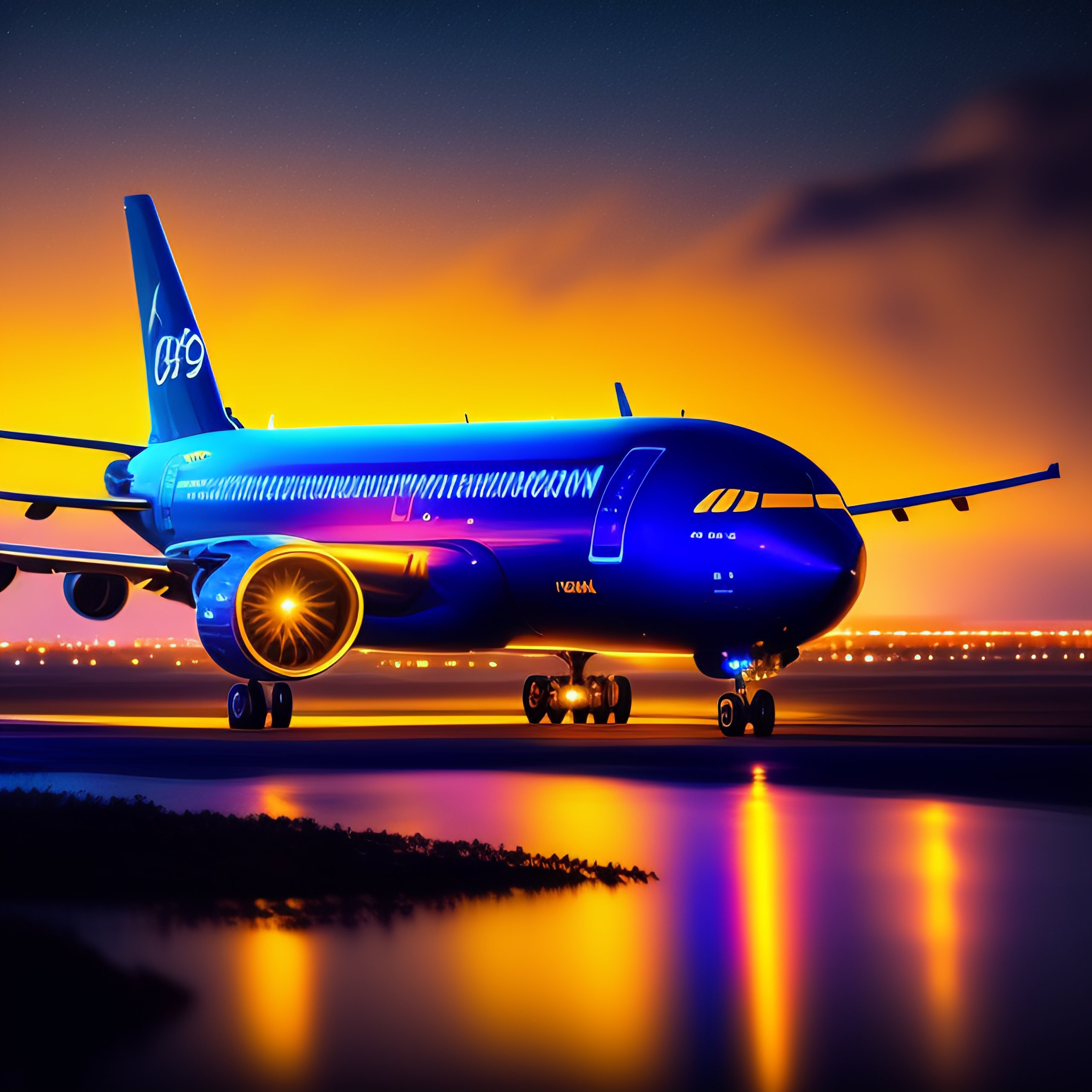 Lexica - Illustration of an Airbus A321 at night neon lights 8k moon ...