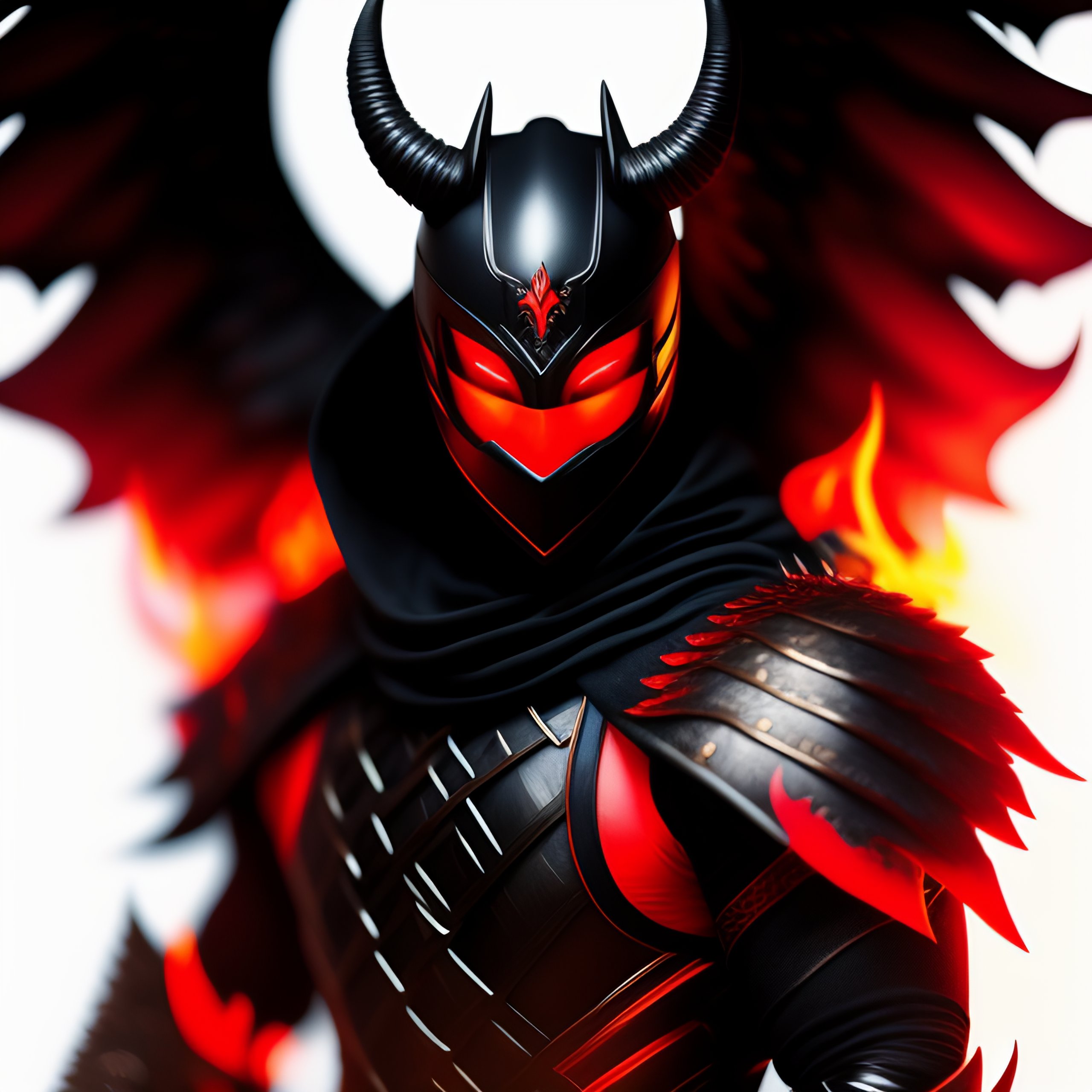 Lexica - Devil ninja, black wings, black armor, fire background ...