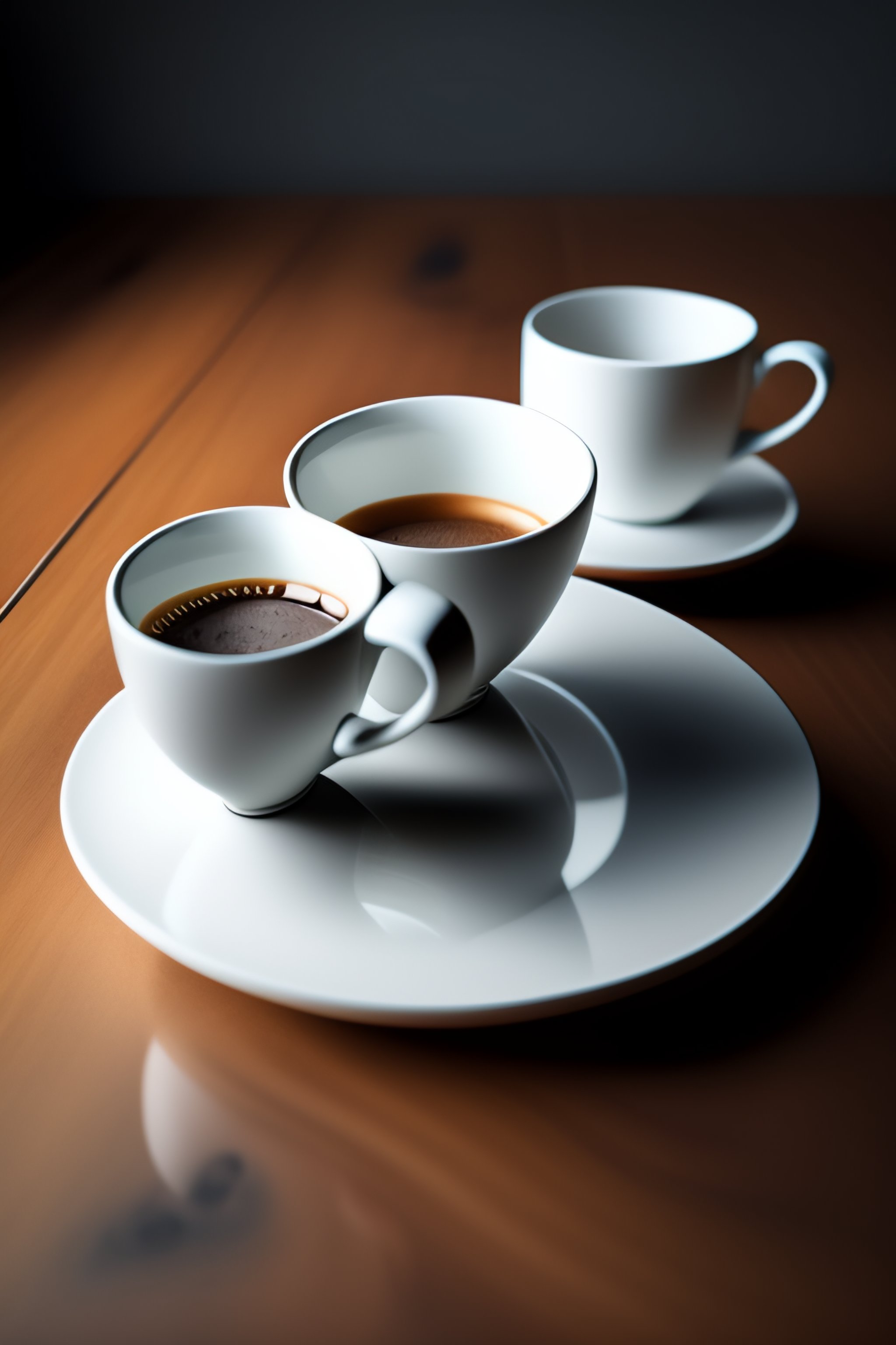 Lexica - Single latte cup on a table, on a plate, with a white ...