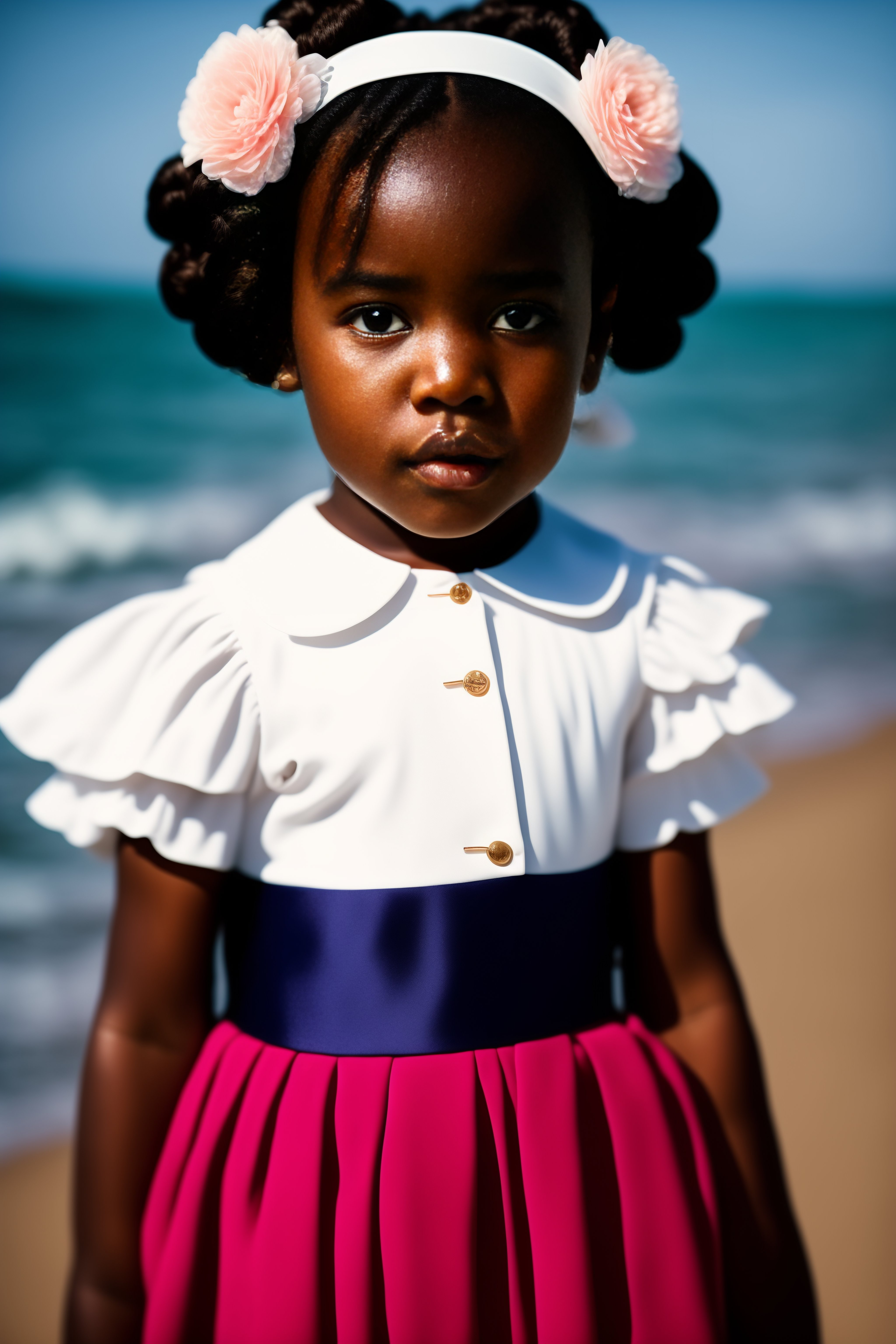 Lexica - Young ,dark skin, child, [[[white dress]]], tiny braids ...