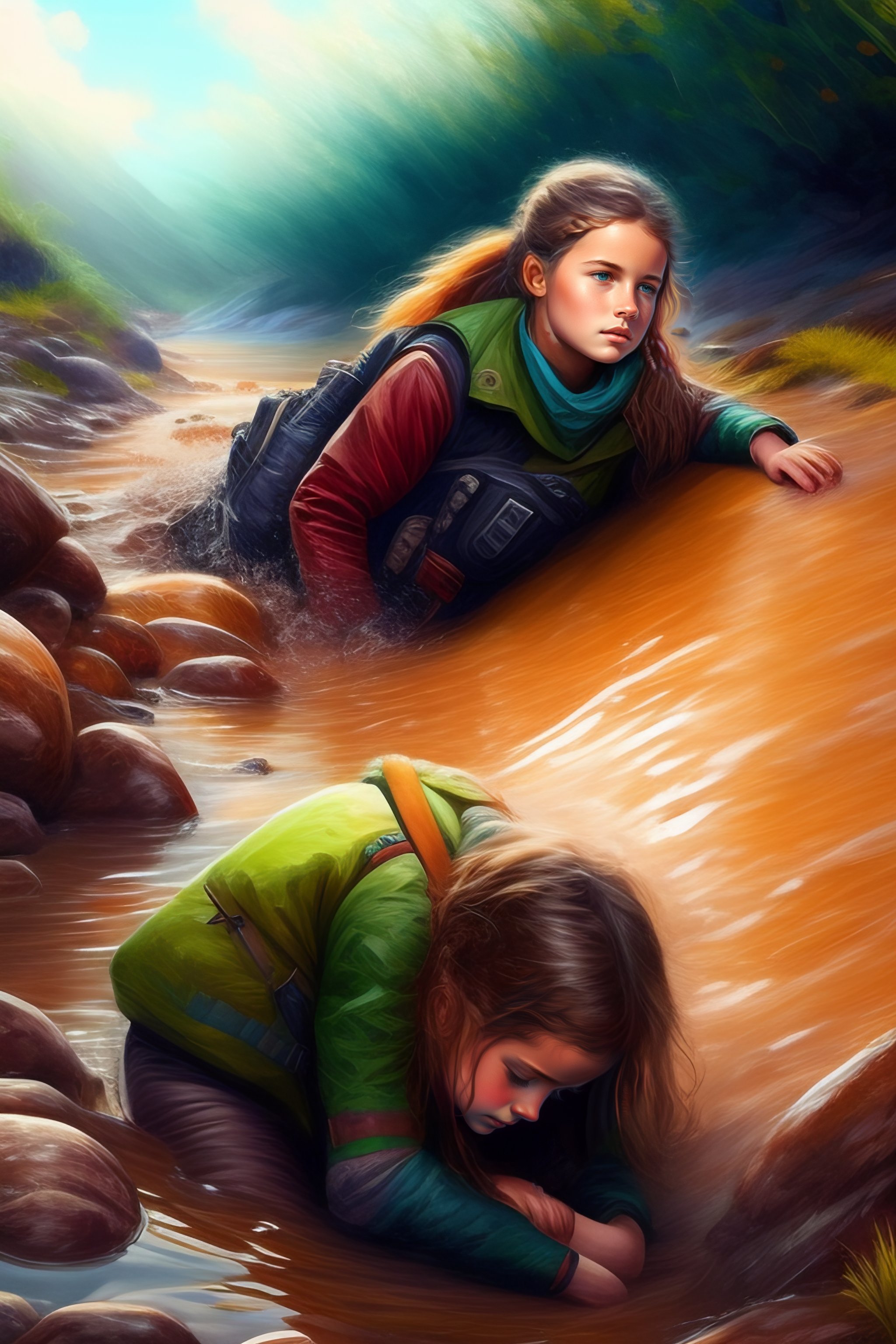 Lexica - Coloured sketch art style, 2girls, exhausted , explorer women ...