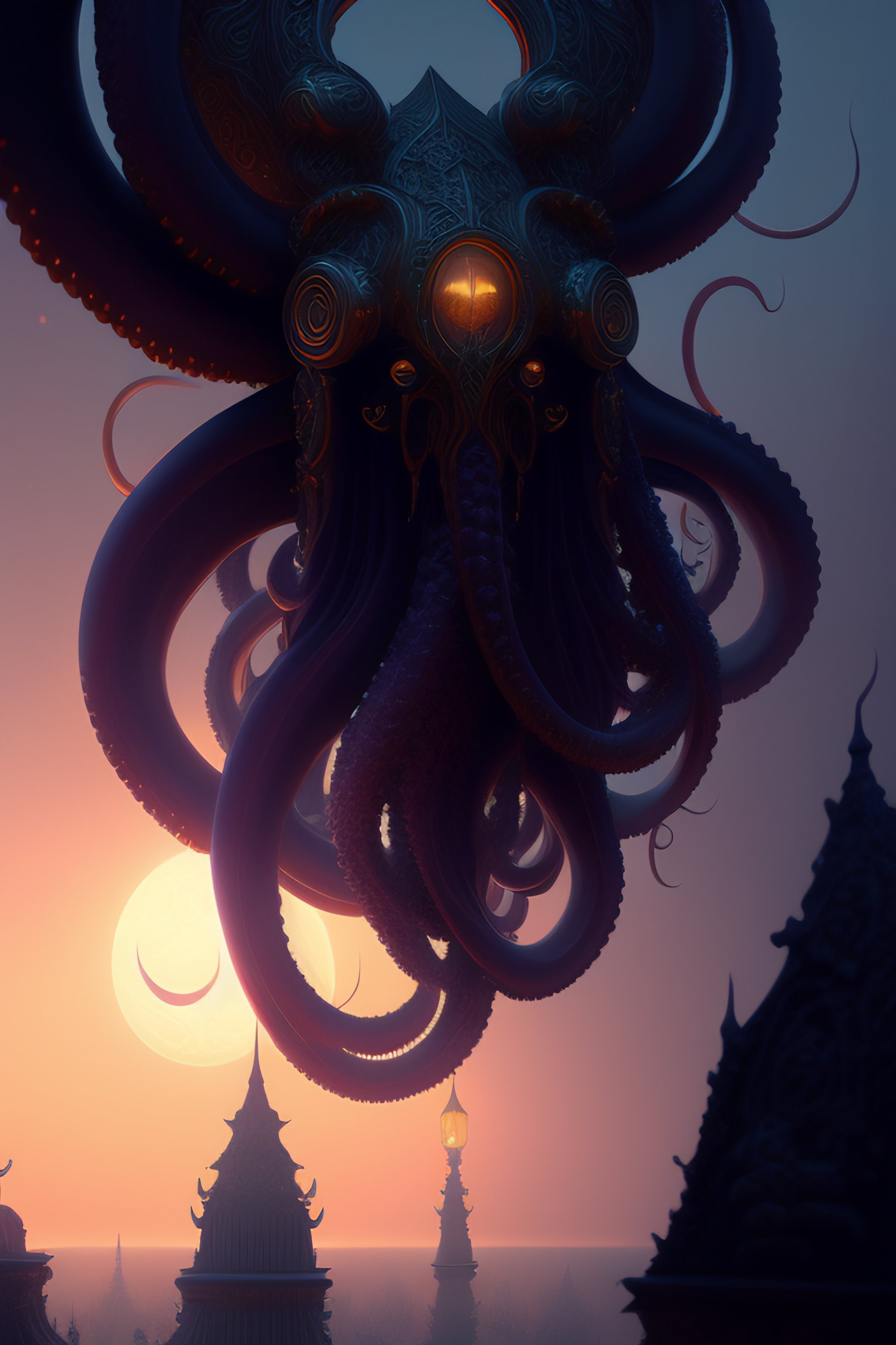 Lexica - Album artwork. ancient cthulu octopus monster with 3 white ...