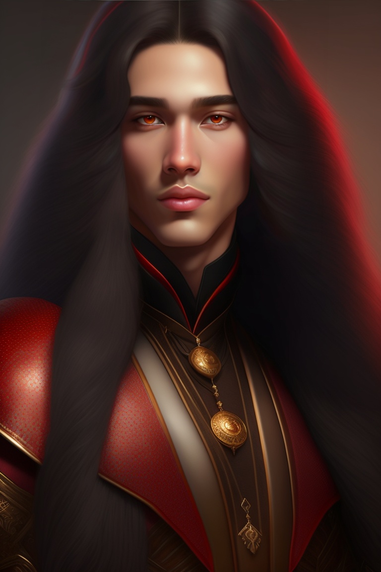 Lexica - Very black long hair neck level, black and red eyes, light ...