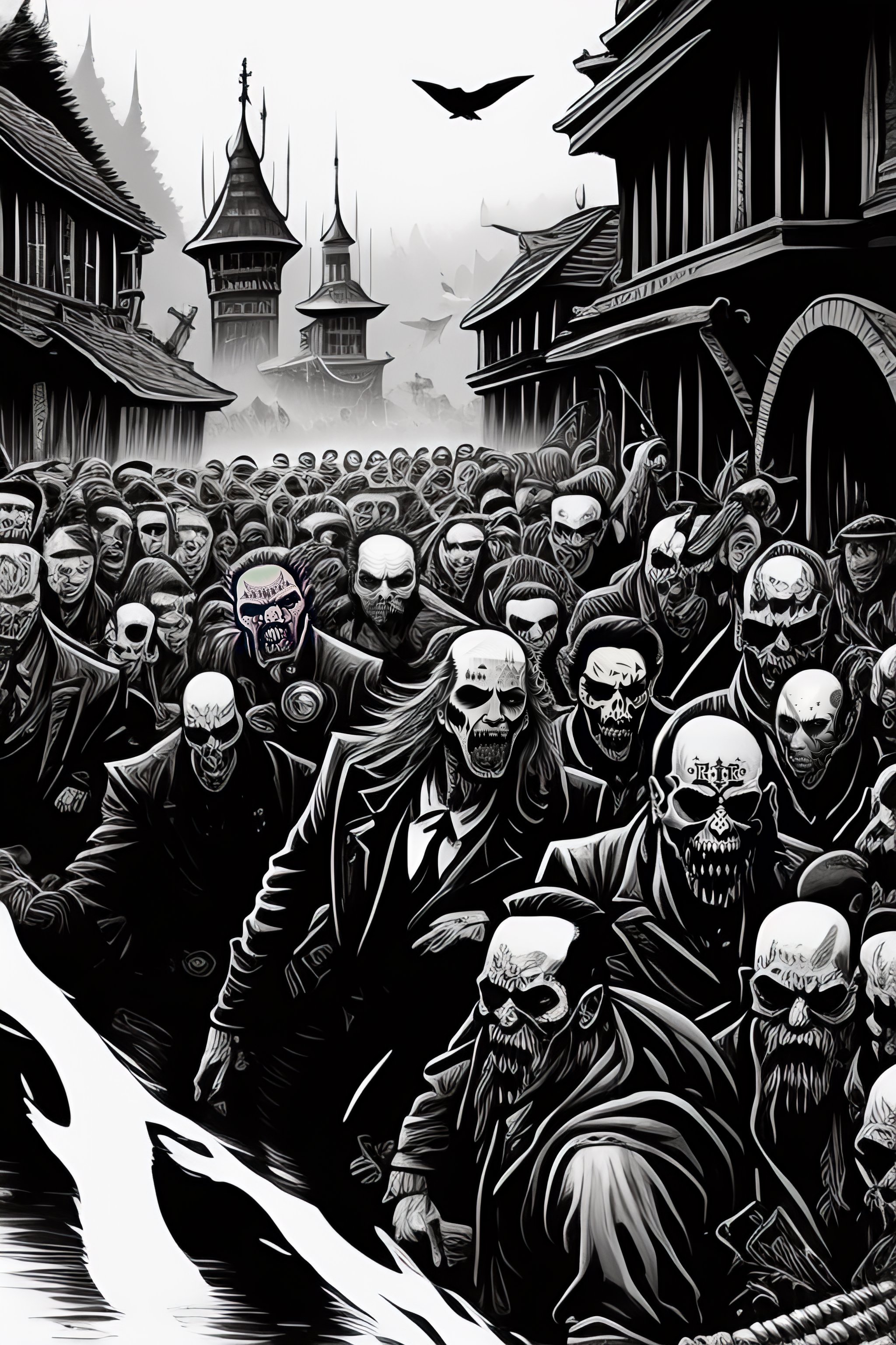 Lexica - Horde of zombies, black and white, illustration, line art ...