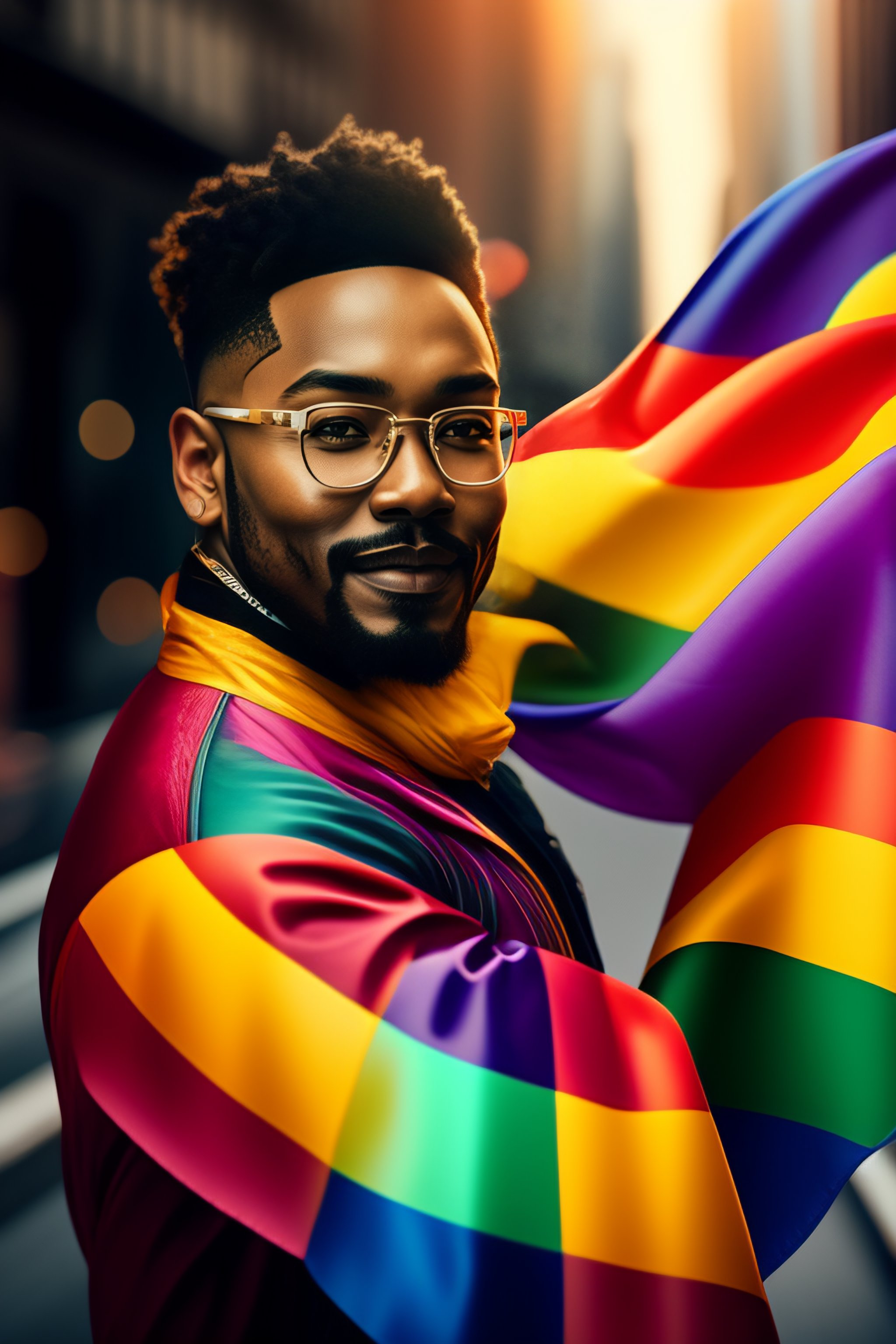 Lexica - Gay man holding bitcoin sign pride parade