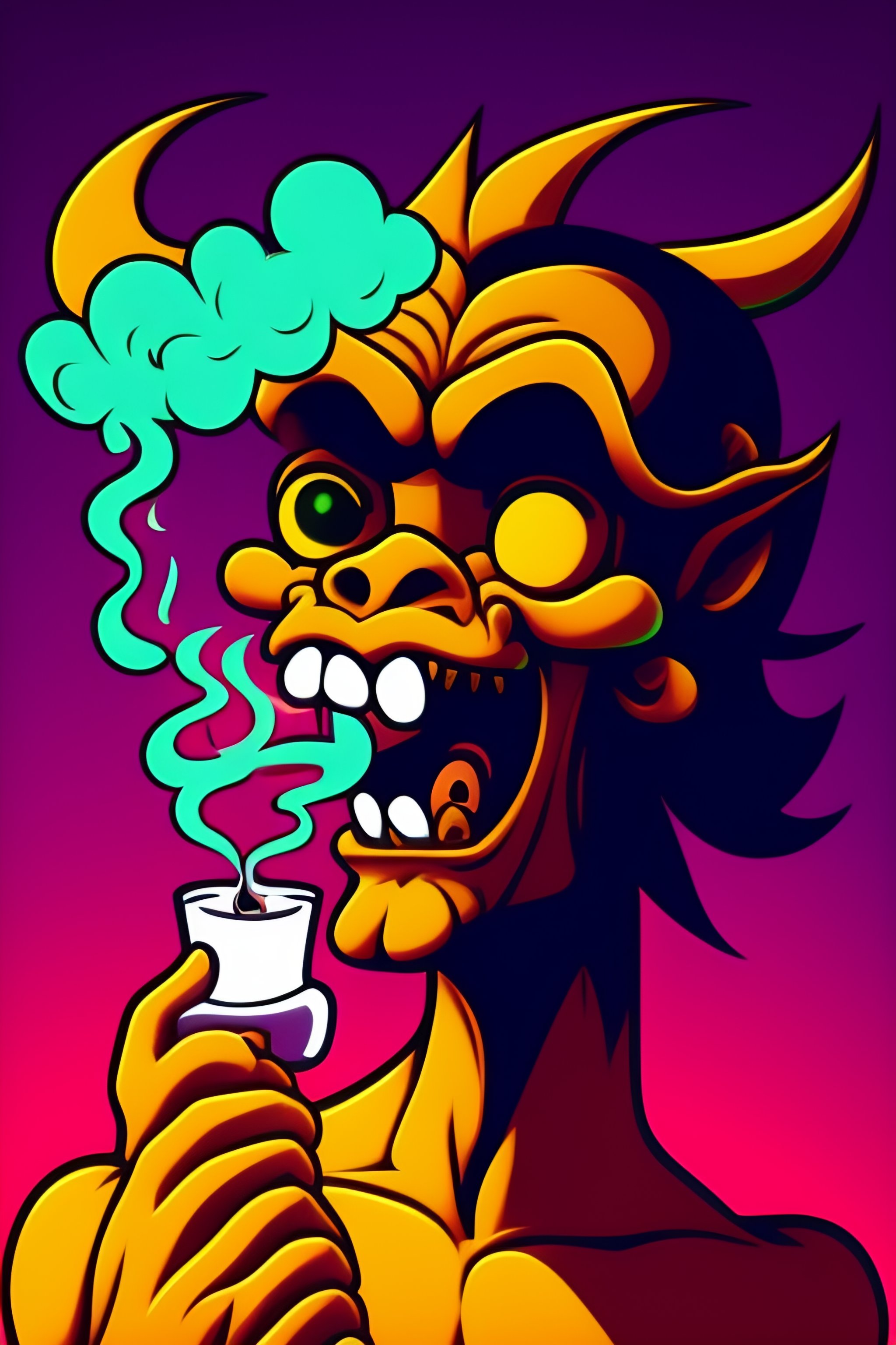 Lexica - Demon smoking weed cartoon