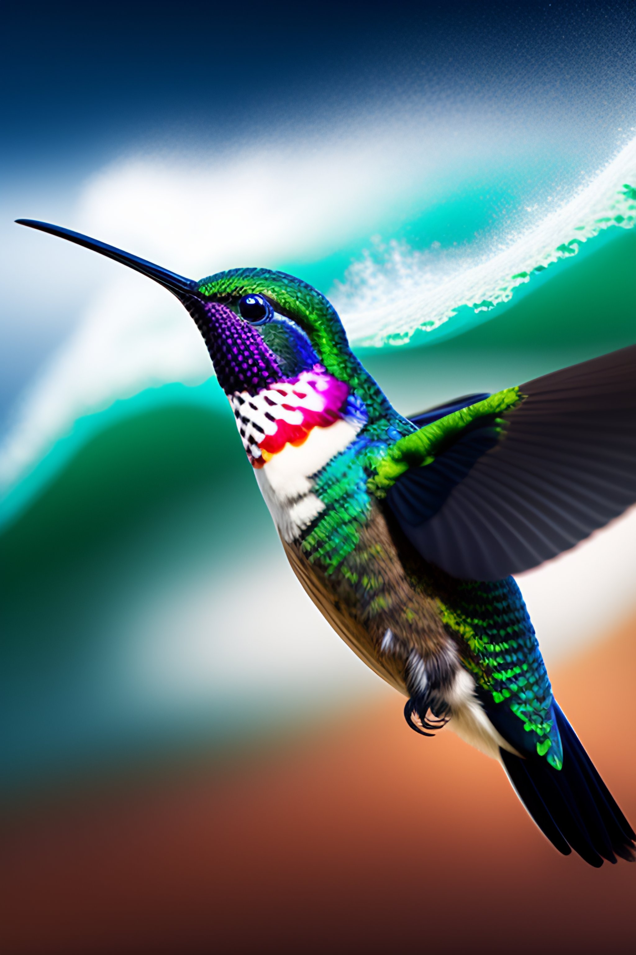 Lexica - Hummingbird with ocean waves in the background