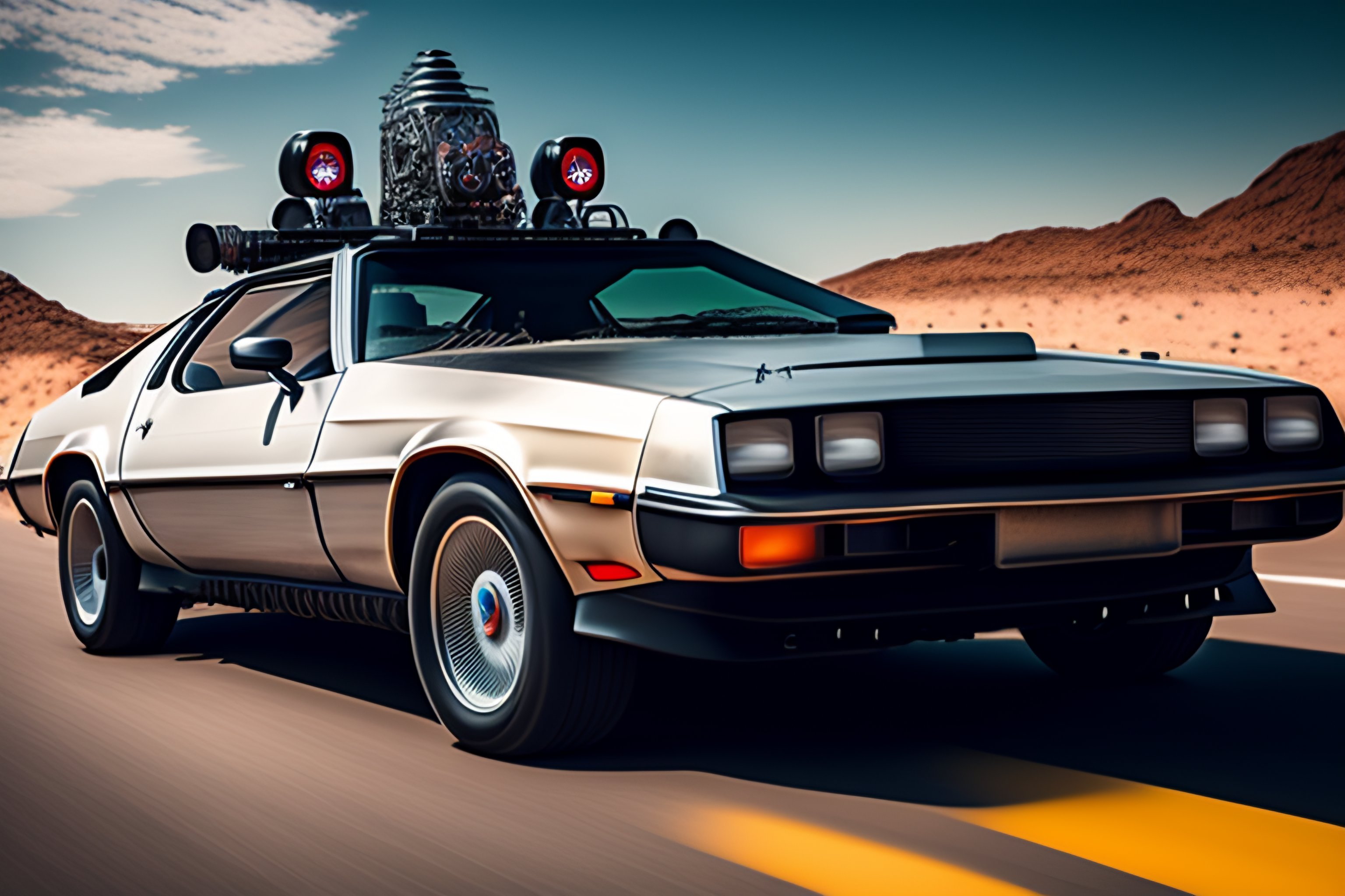 Lexica - Calavera robot terminator conduciendo delorean