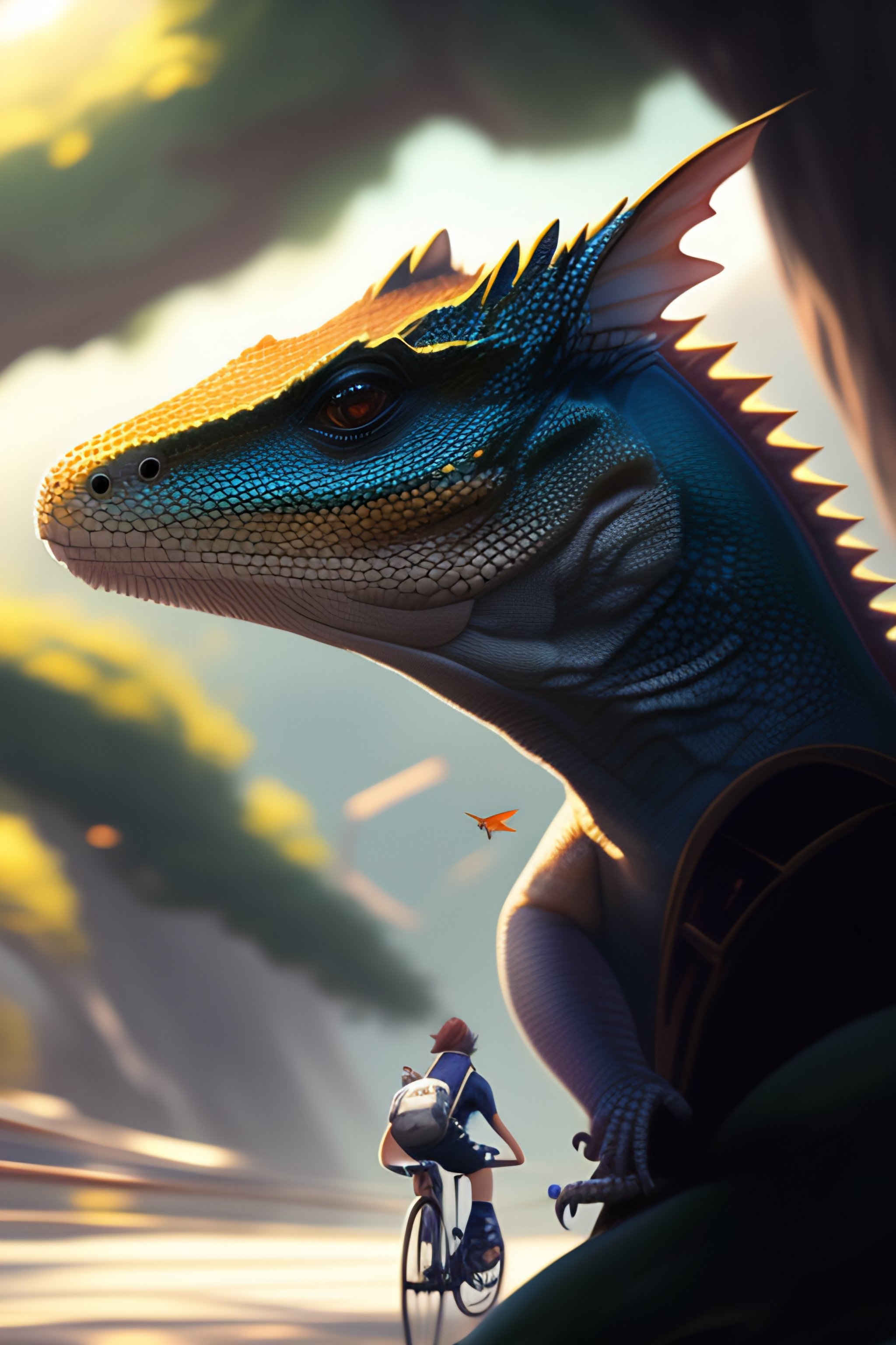 Lexica - A lizard cycling by greg rutkowski makoto shinkai kyoto ...