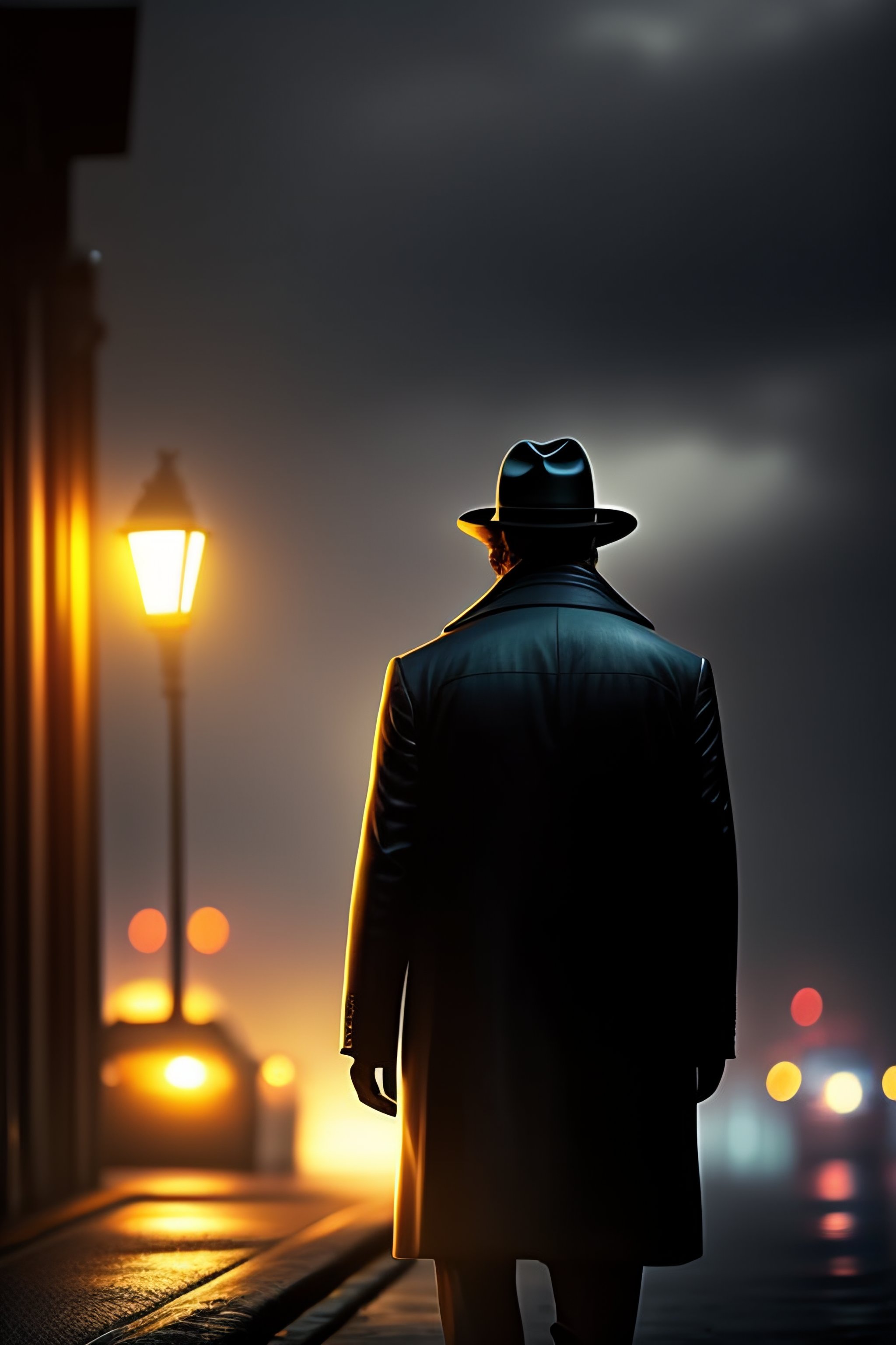 Lexica - A solitary detective walking down a dark, deserted street ...