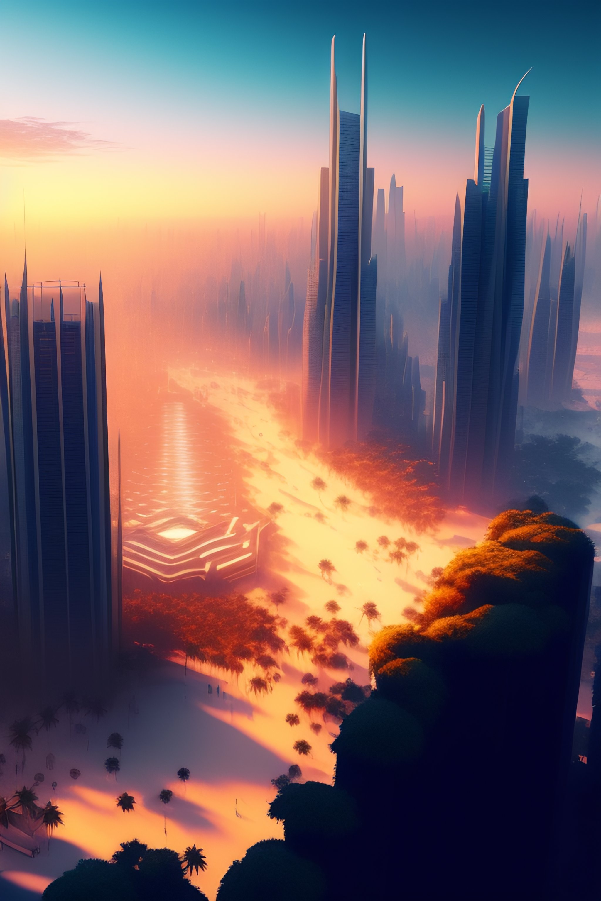 Lexica - Aerial view of a city made of white sand and skyscrapers at ...