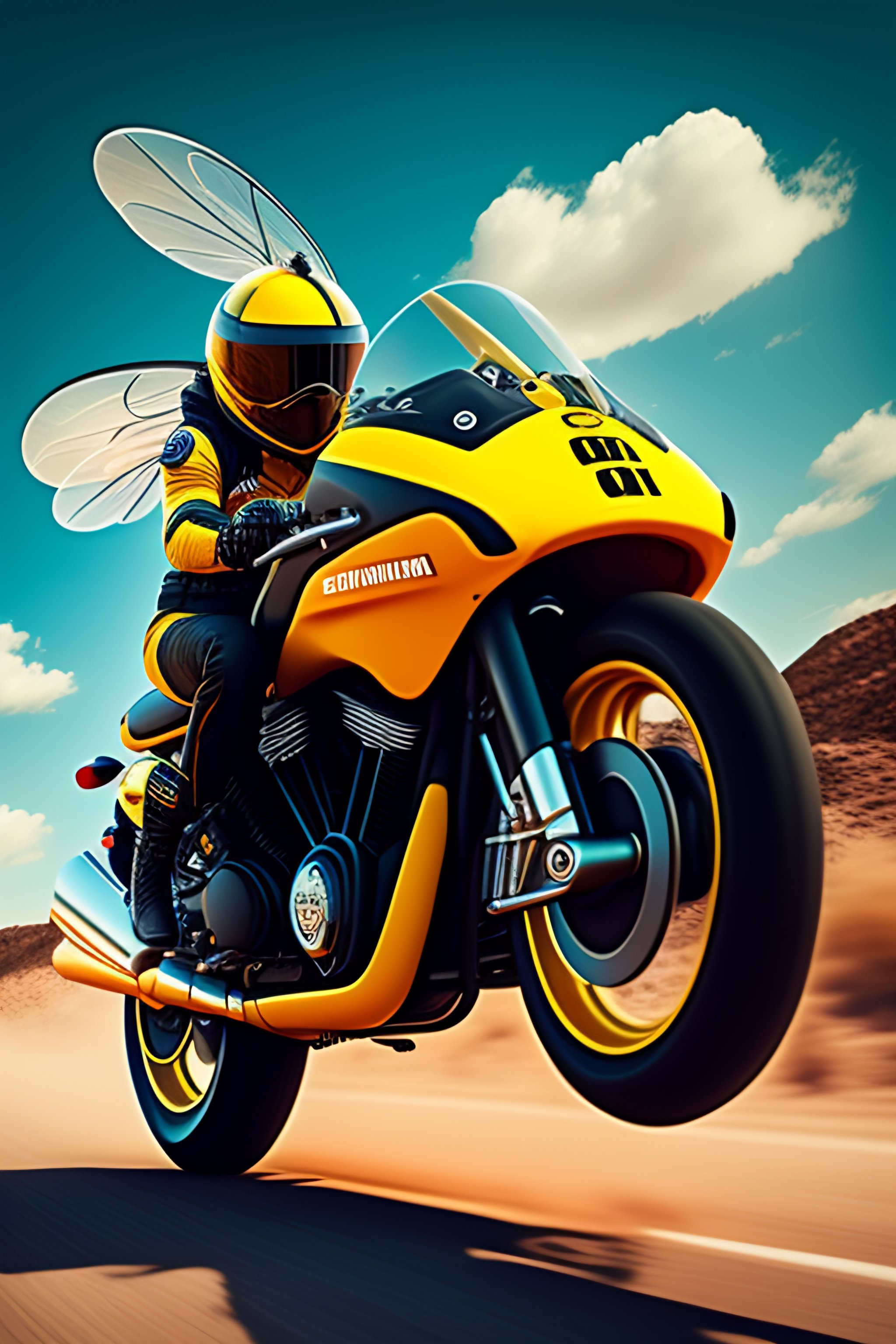 Lexica - A bee driving a motorcycle