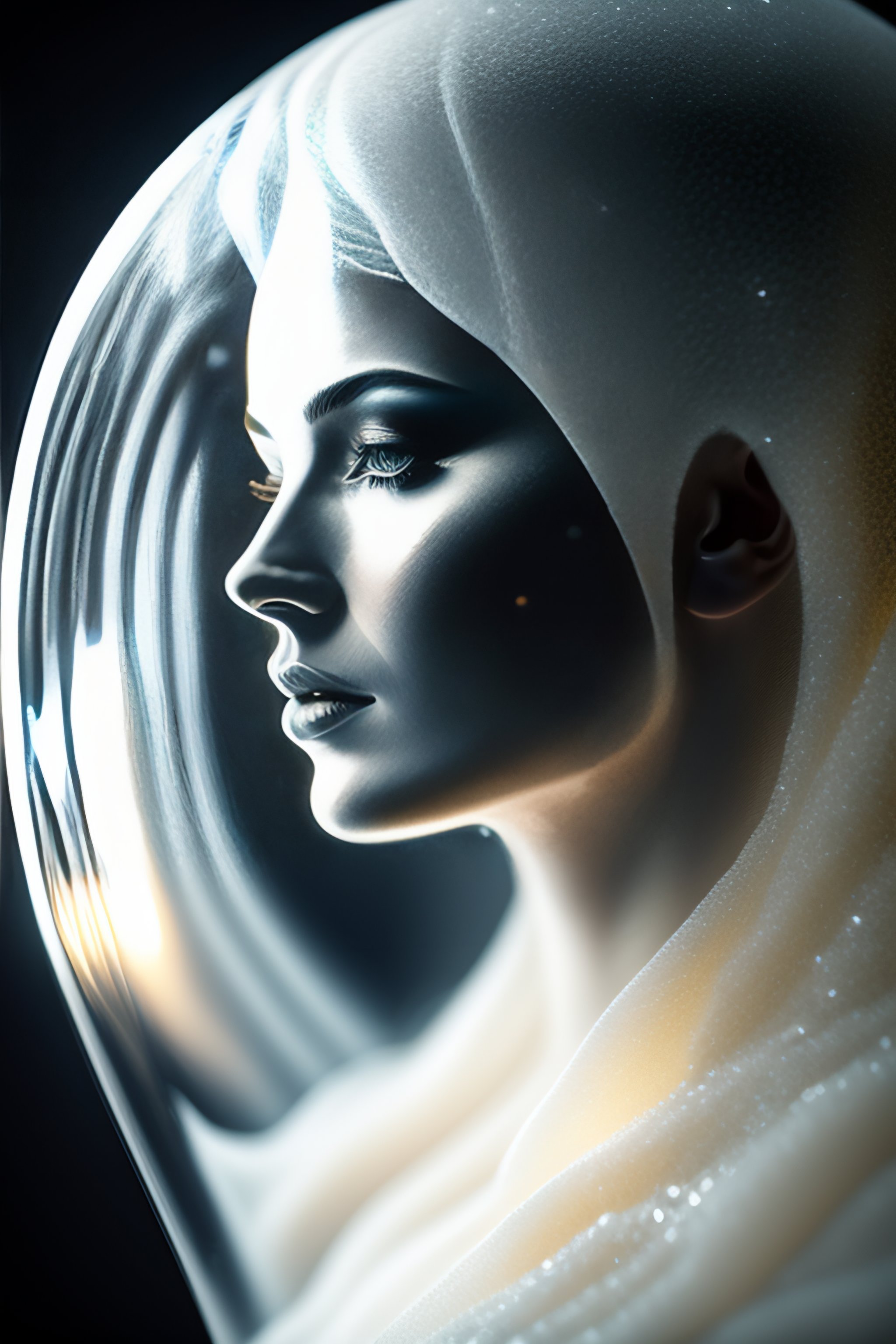 Lexica - A frosted glass relief of a woman, bottom lighting, light ...