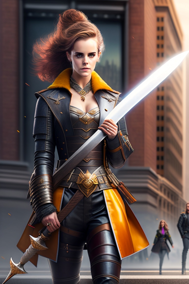 Lexica - Emma watson with a sword in post apocaliptic new york, full ...