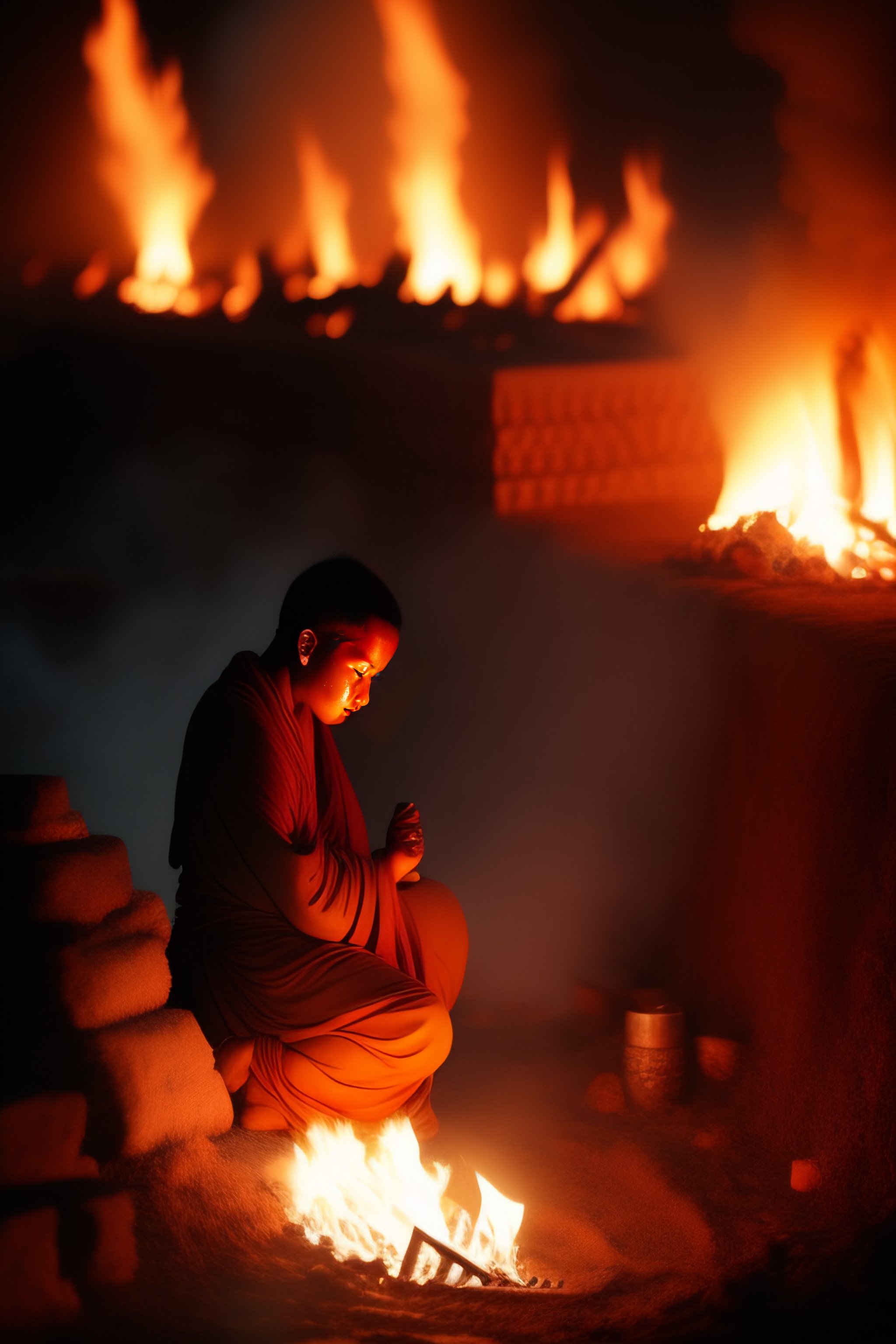 Lexica - People burned in fires crying to be saved by Buddha in hell.