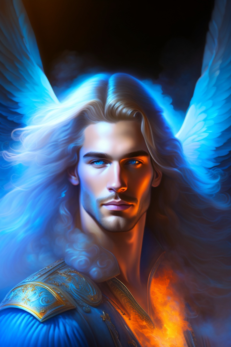 Lexica - Guardian Angel Portrait, Front, Male, Majestic, Long Hair, Dark Blonde, Long Wings ...