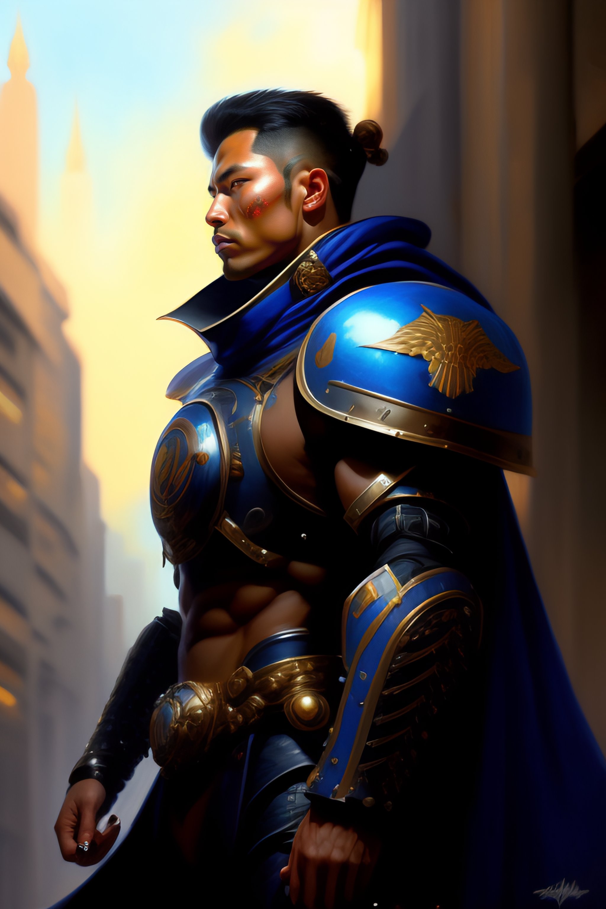 Lexica - Male Cyborg, warhammer 40k, full body shot, half human face ...