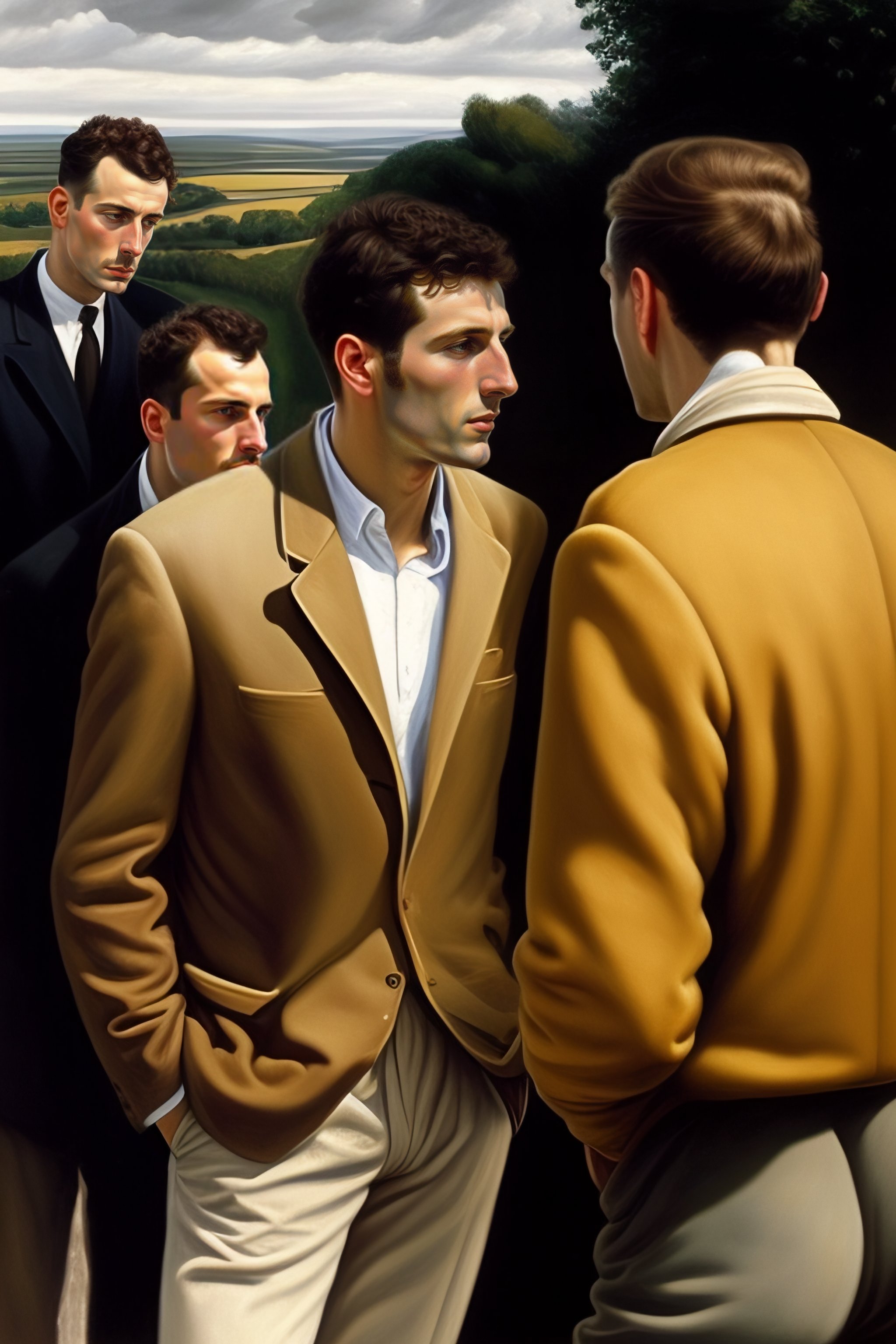 Lexica - High quality painting of person confronting a group of persons ...