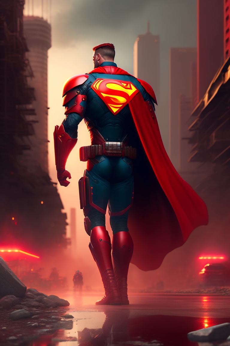 Lexica - A post-apocalyptic rusty cyborg Superman, full body, in ...