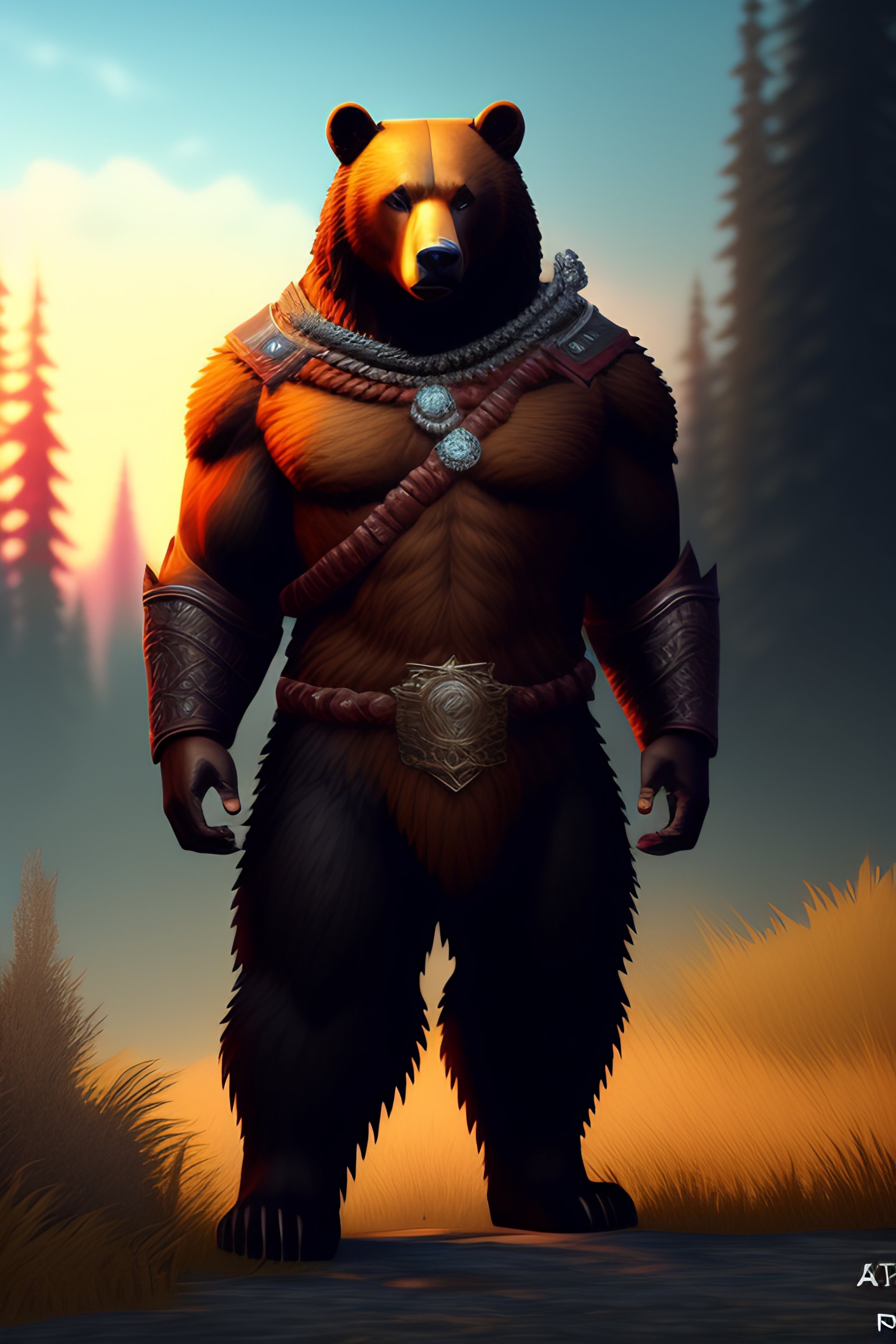 Lexica - Bear man, realistic, detailed, rpg style