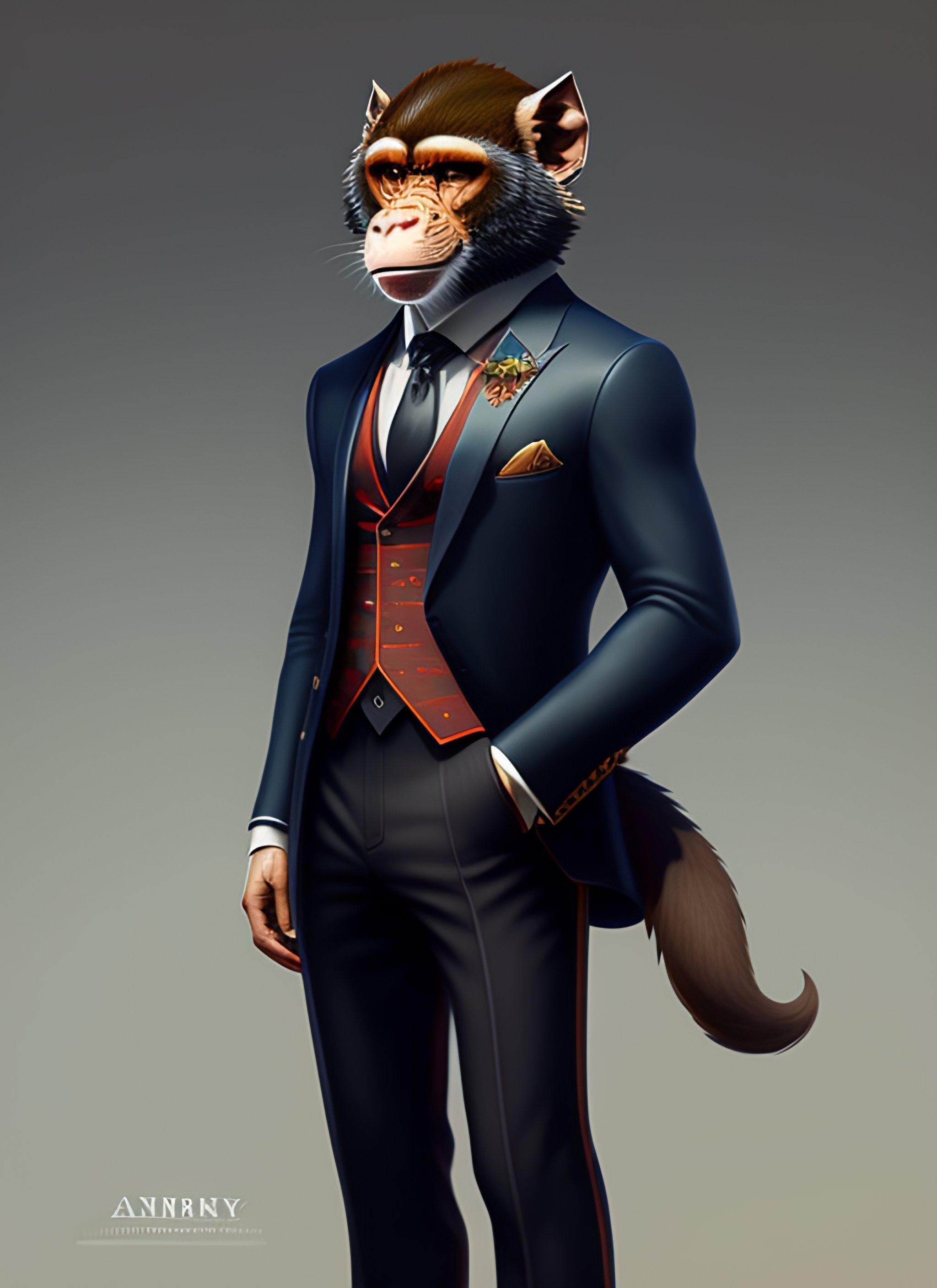 Lexica - Anthro furry humanoid monkey, three piece suit, checking watch ...