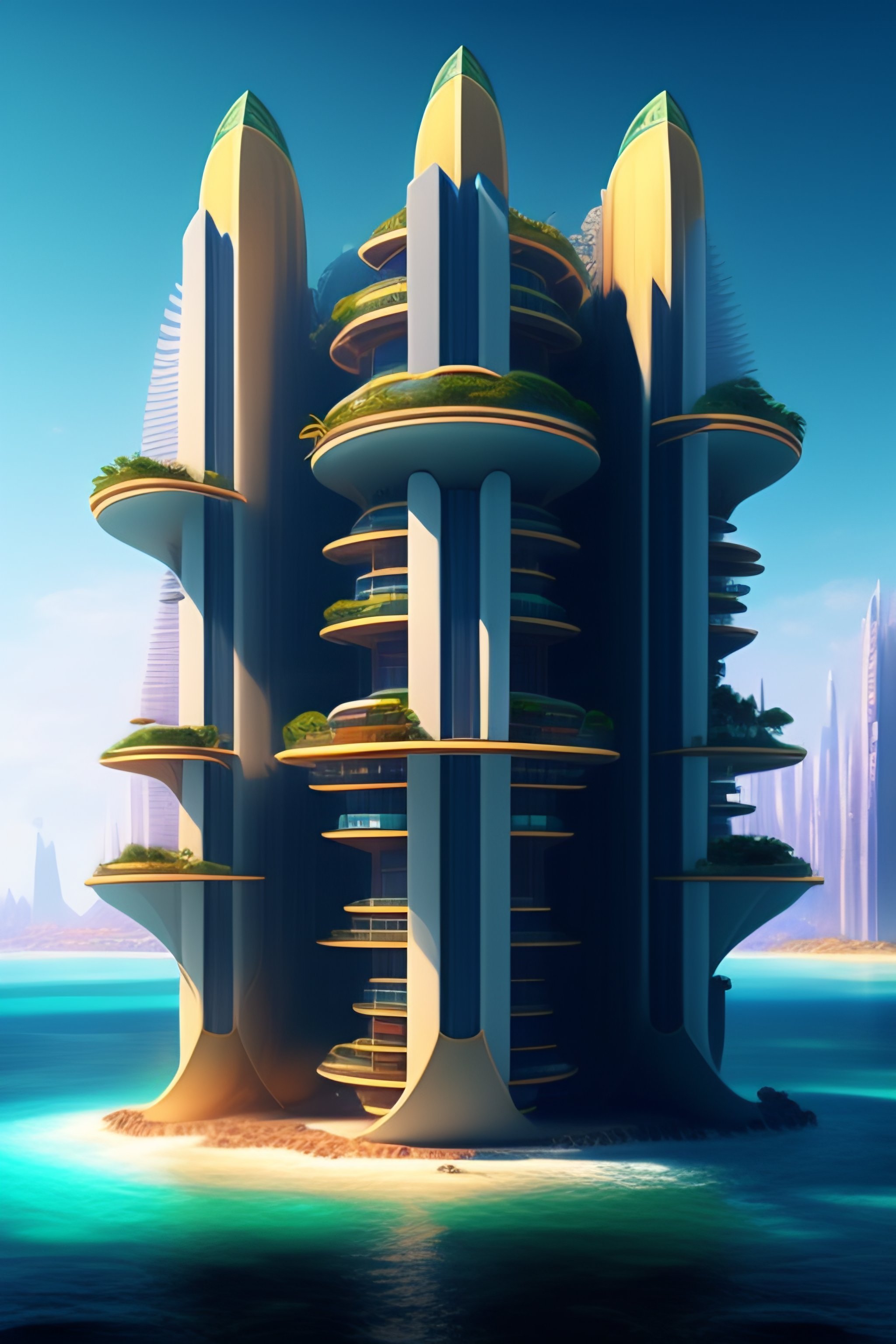 Lexica - Mystical ethereal tropical atlantis city futuristic buildings