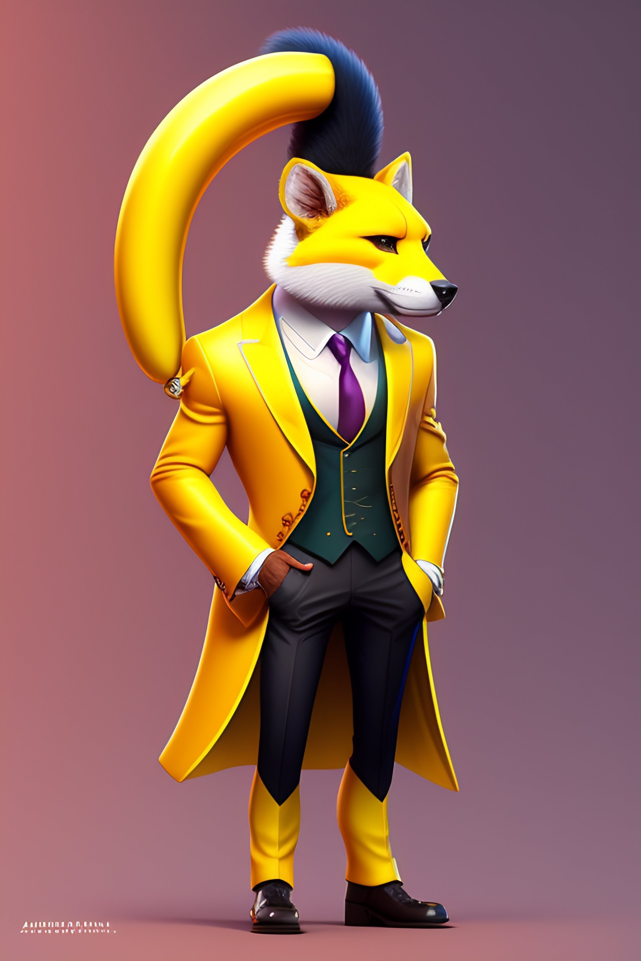 Lexica - Anthro furry humanoid banana, three piece suit, checking watch ...