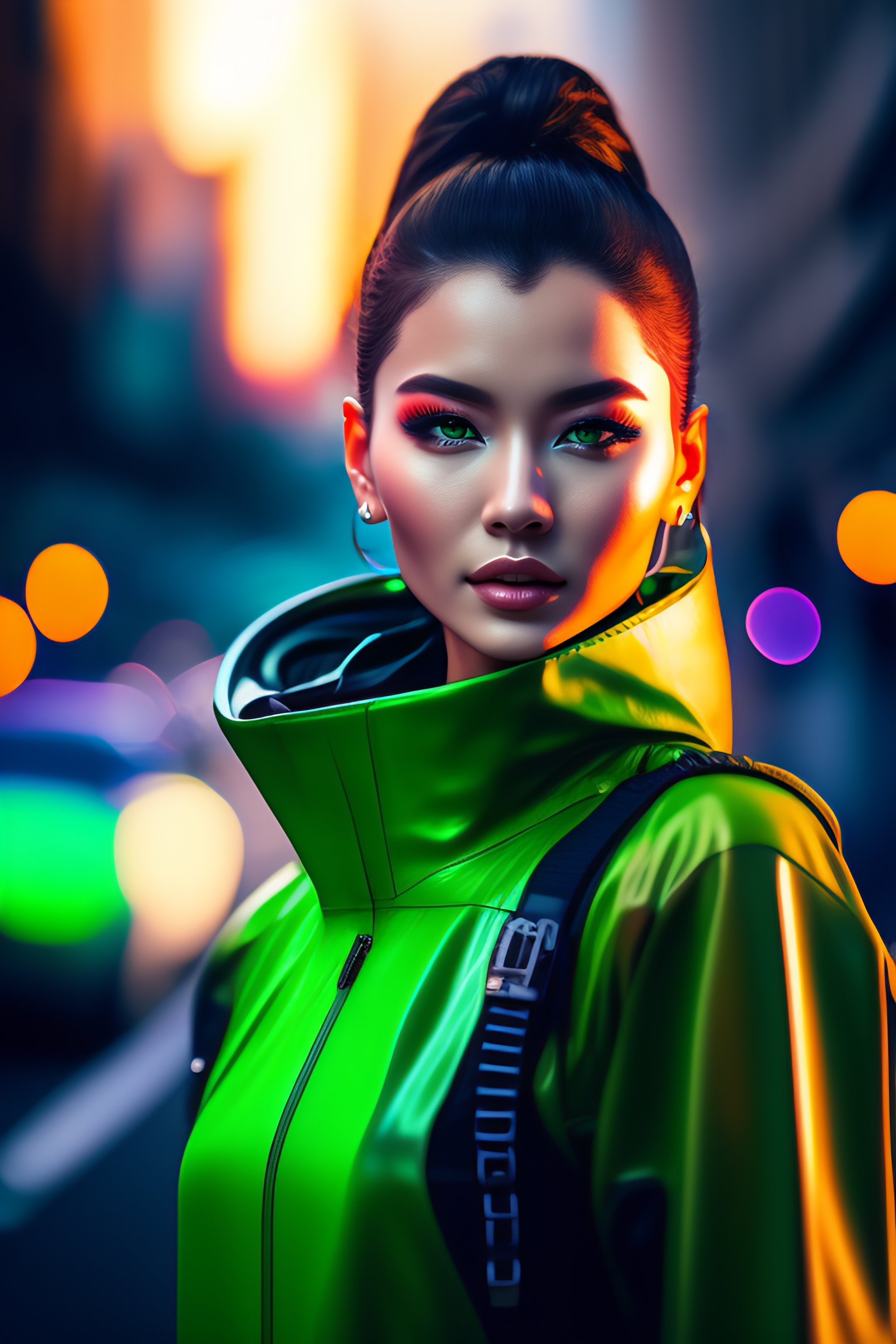 Lexica - Matrix, cyberpunk, cute, girl, futuristic, green, high ...