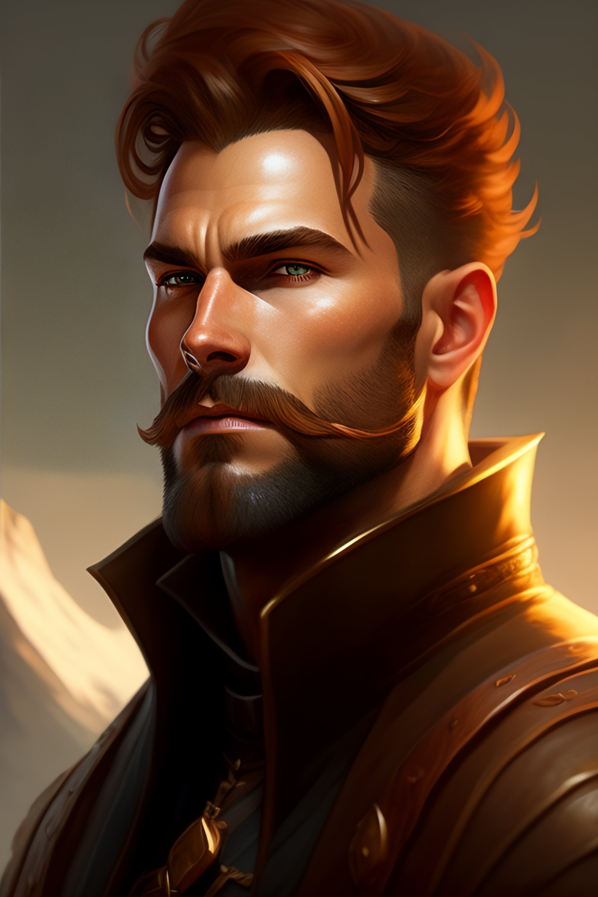 Lexica - D&D portrait, male, masculine, copper hair, short hair, wavy ...